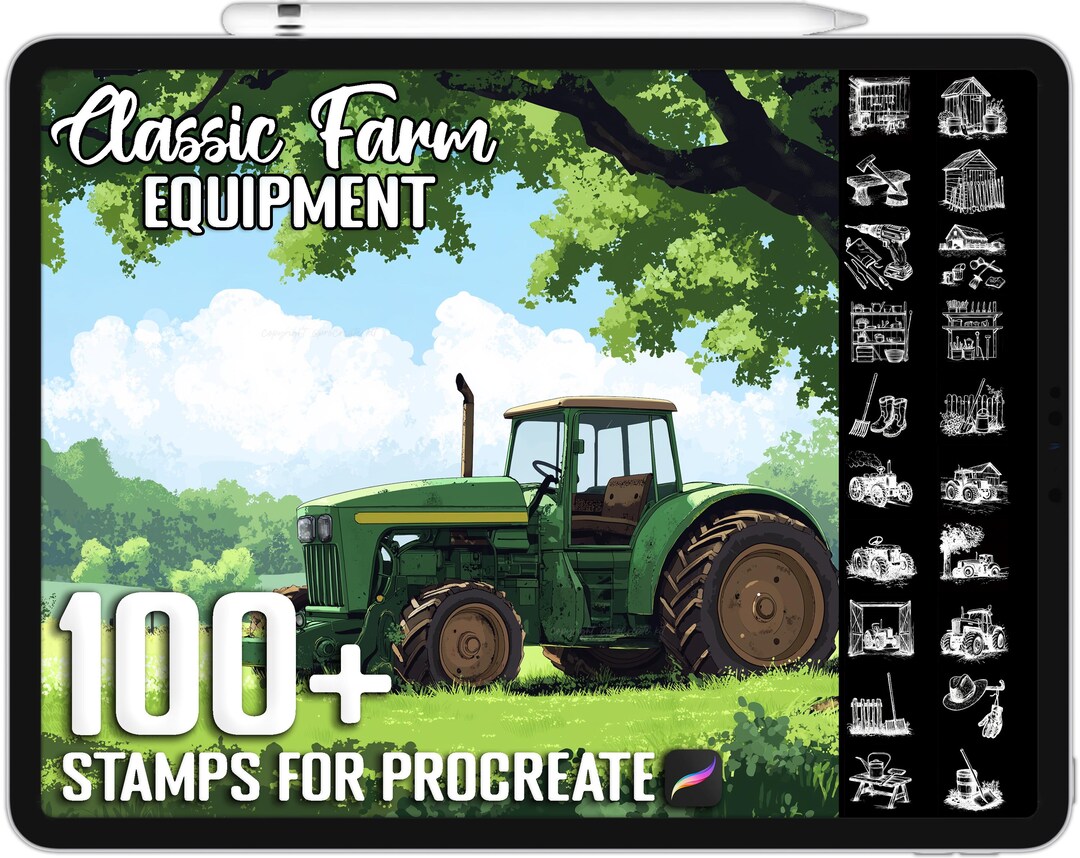 100+ Procreate Vintage & Classic Farm Equipment Stamps, Realistic ...