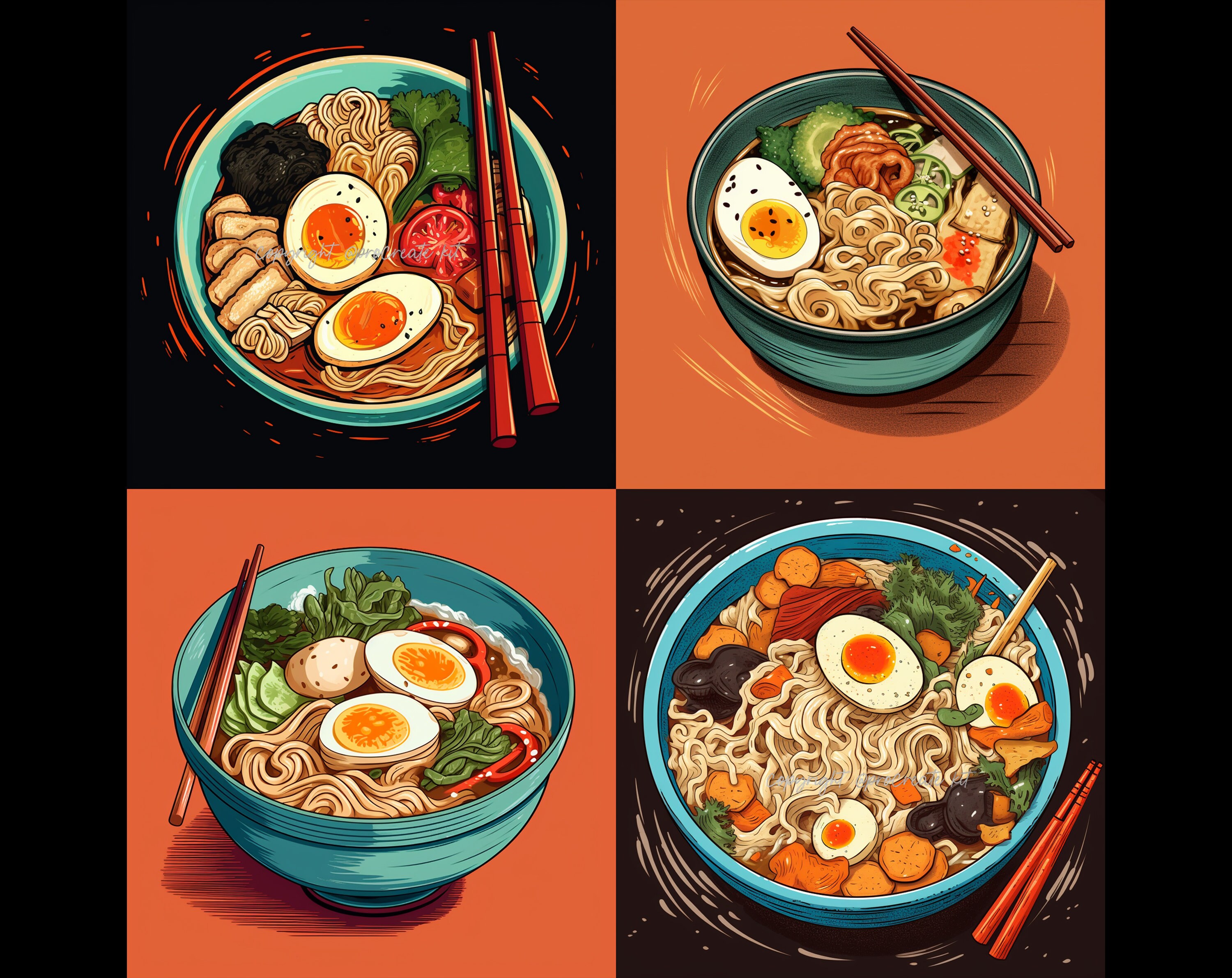 100 Procreate Ramen Food Bowl Stamps Ramen Bowl With Yummy - Etsy