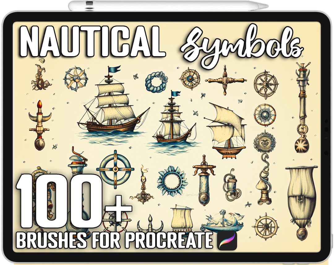 100+ Procreate Nautical Symbol Stamps, Nautical Symbol Guide Bundle for ...