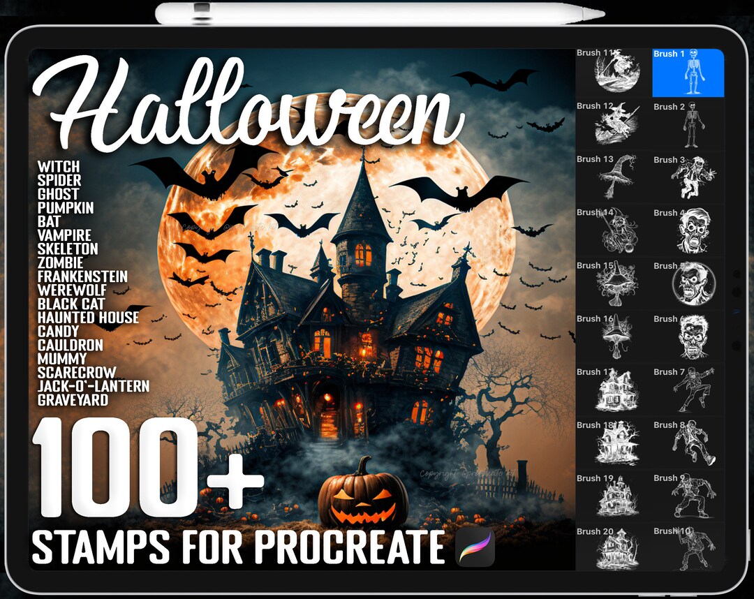 100+ Procreate Halloween Stamps, Halloween Brushes for Procreate ...