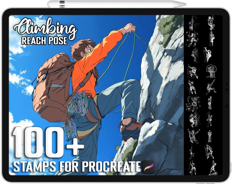 100+ Procreate Climbing & Reach Pose Stamps, Dynamic Action Brushes for ...