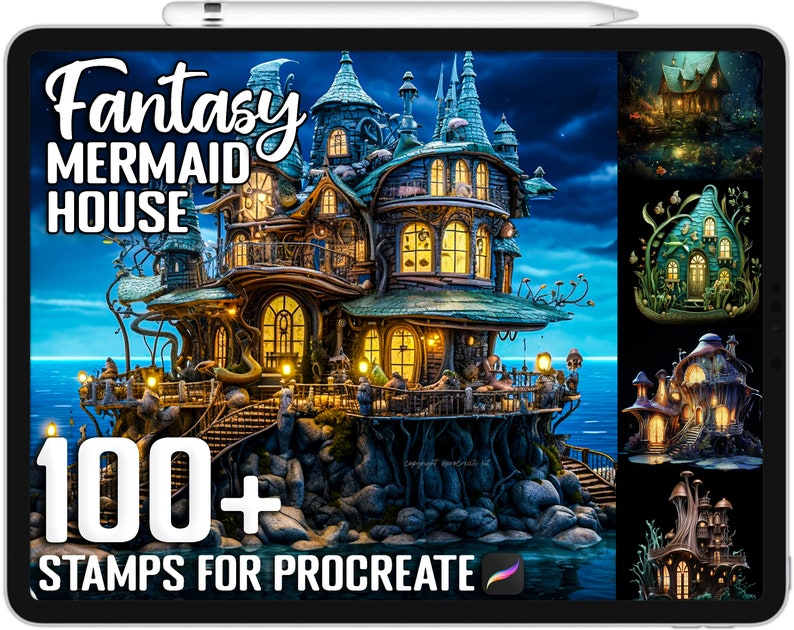 100+ Procreate Mermaid House Stamps, Fantasy Mermaid House Brushes for ...