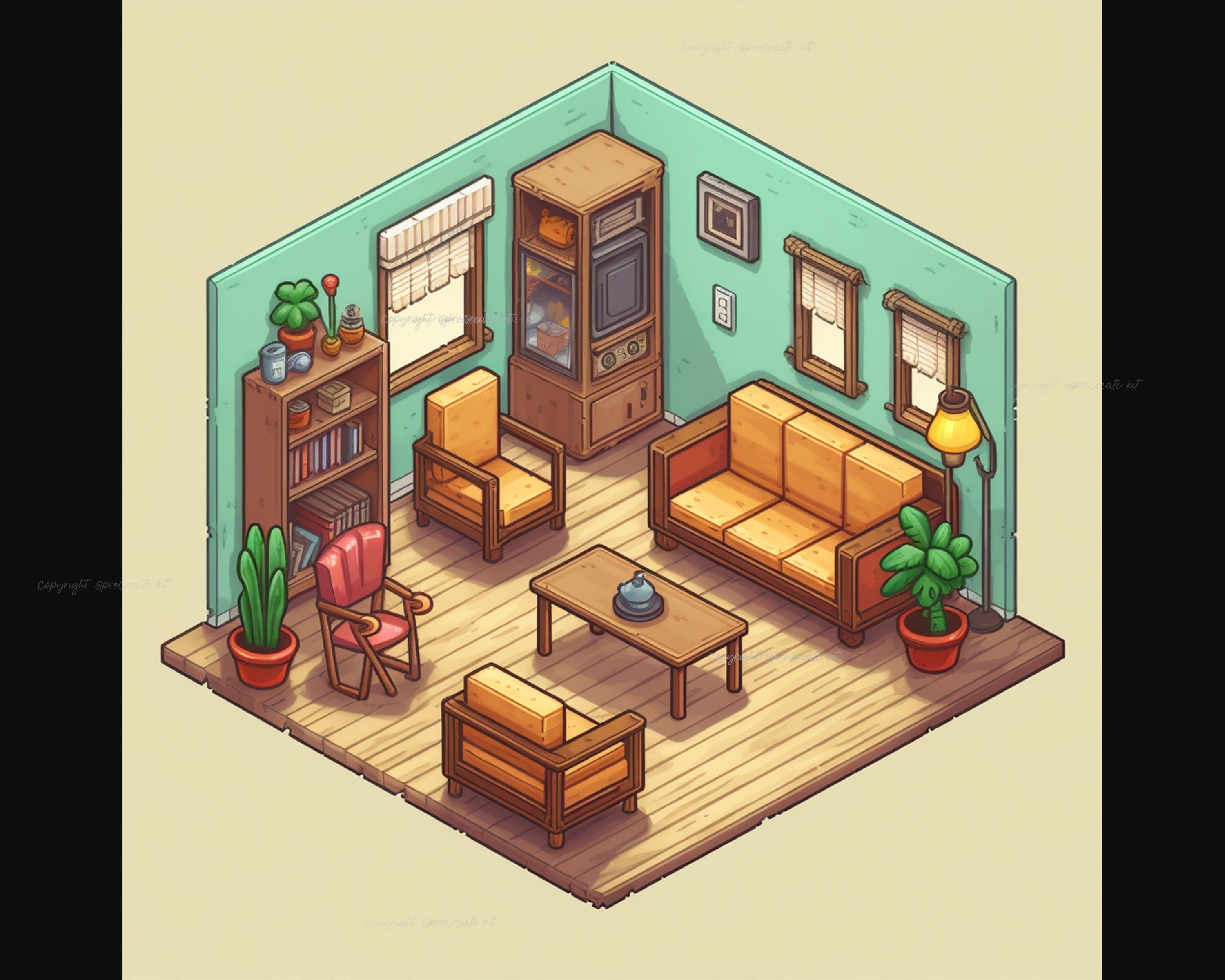 100+ Procreate Isometric Living Room Stamps, Isometric Living Room ...
