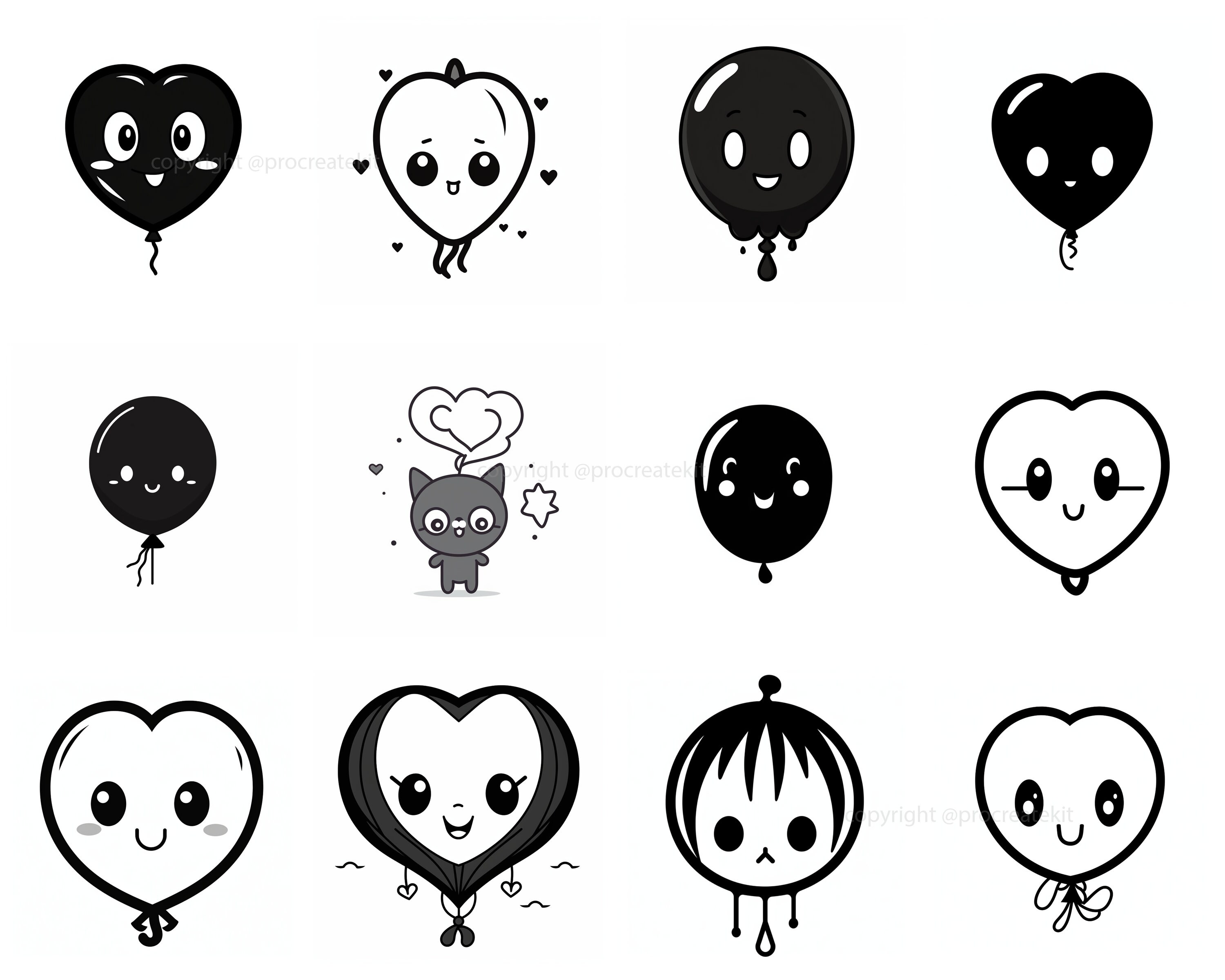 100+ Procreate Kawaii Balloon Stamps, Unique Realistic Kawaii Balloon ...