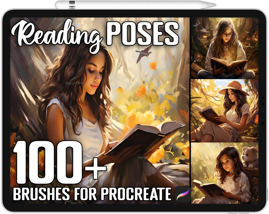 100+ Procreate Book Reading Pose Stamps, Book Reading Pose Guide ...