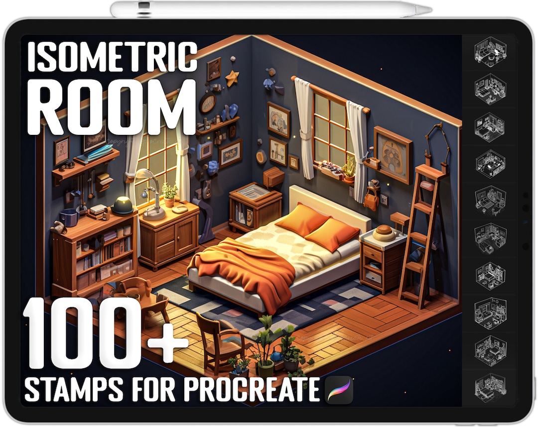 100 Procreate Isometric Room Stamps, Isometric Room Guide Brushes for ...