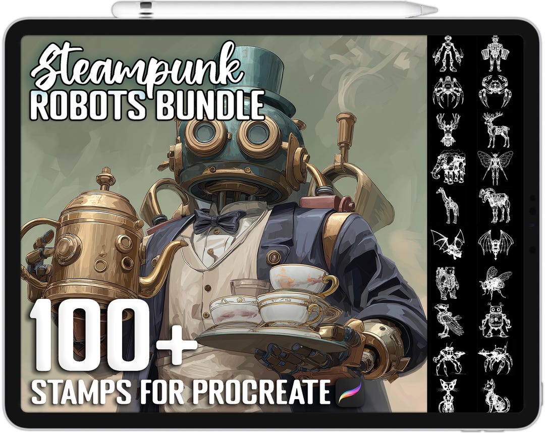 100+ Procreate Steampunk Robots Stamps, Realistic Brushes for Procreate ...
