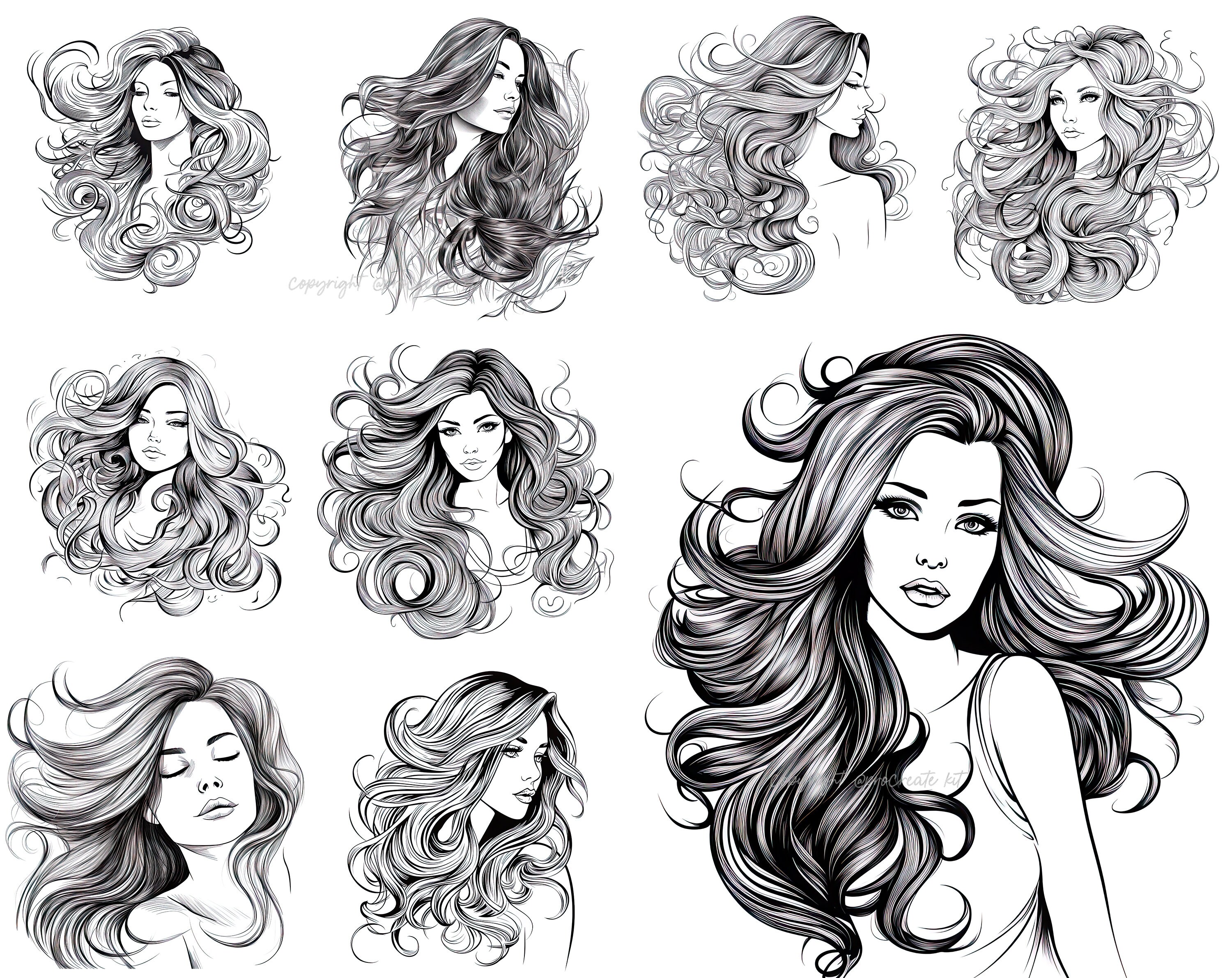 100 Procreate Realistic Long Hair Stamps Long Hair Brushes - Etsy