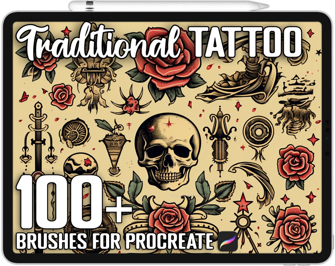 100+ Procreate Traditional Tattoo Stamps, Tattoo Guide Bundle for ...