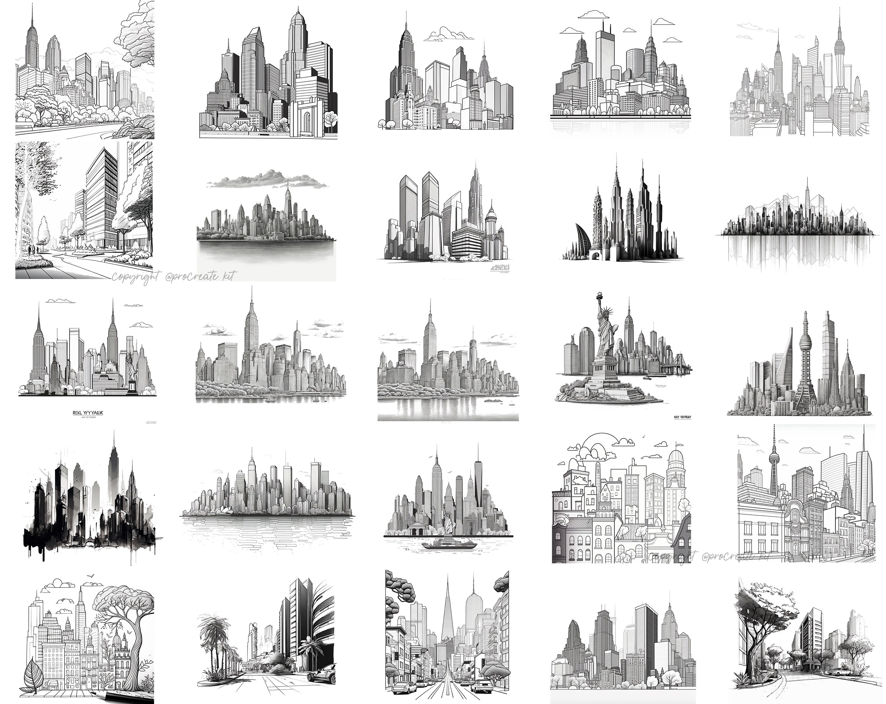 100+ Procreate City Scape Stamps, Unique City Scape Guide Brushset ...