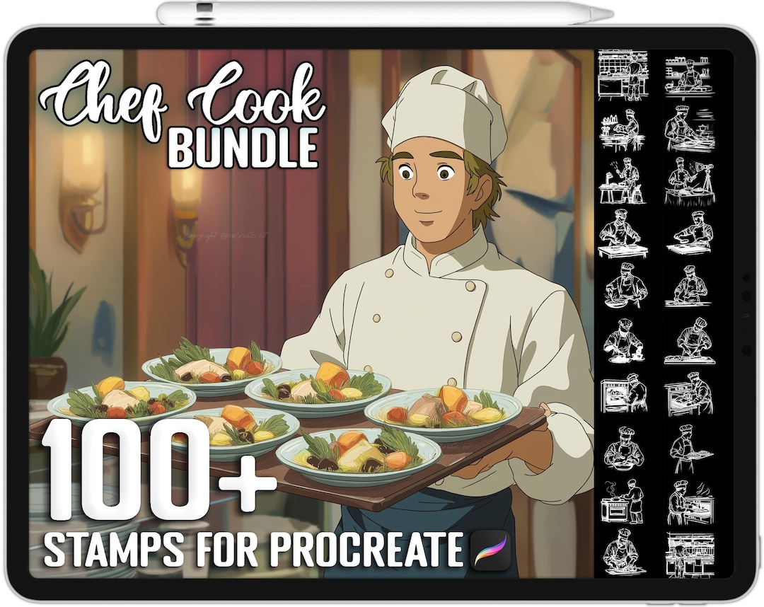 100+ Procreate Chef & Cook Scene Stamps, Realistic Brushes for ...