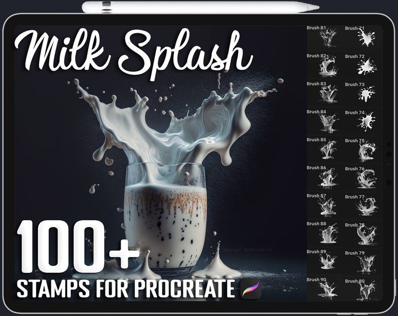 100 Procreate Realistic Milk Splash Stamps Milk Splash - Etsy