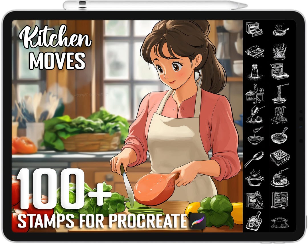 100+ Procreate Kitchen Move Stamps, Cooking & Prep Action Brushes for ...