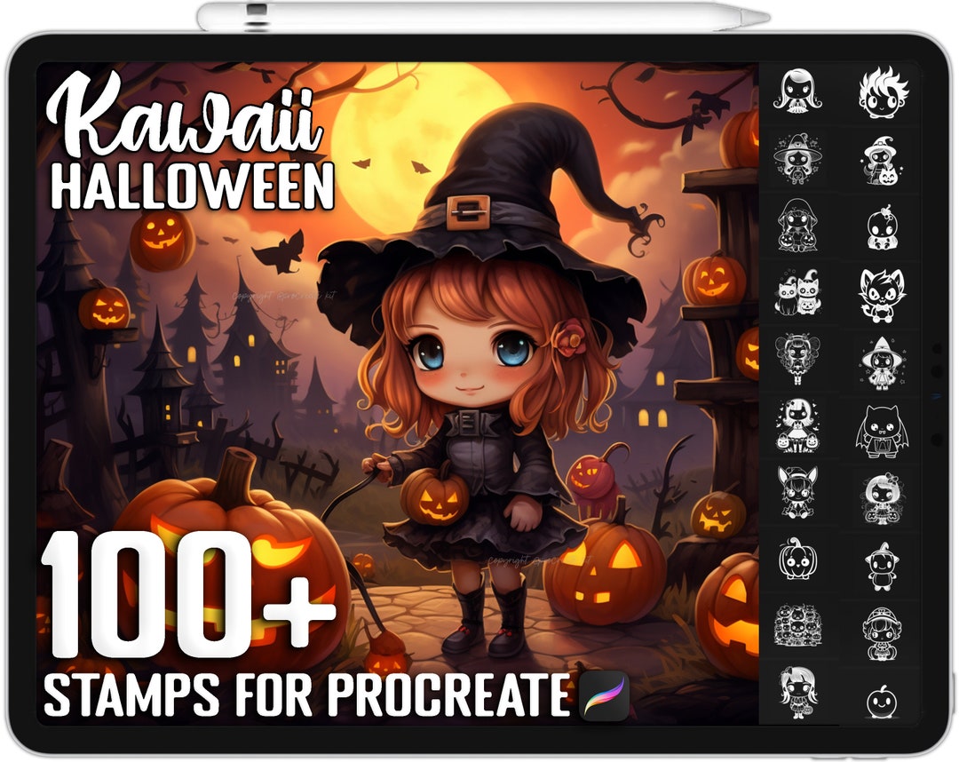 100+ Procreate Kawaii Halloween Stamps, Unique Realistic Kawaii ...