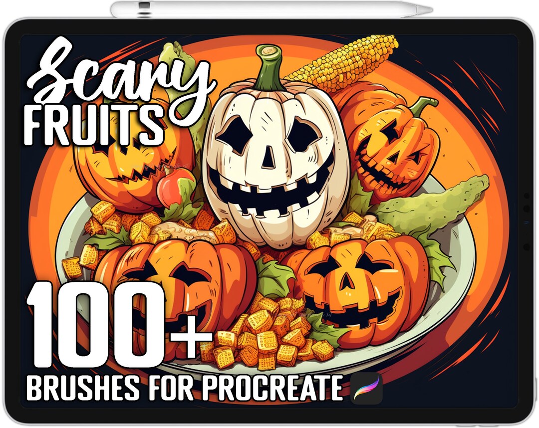 100+ Procreate Scary Fruits and Vegetable Stamps, Scary Food Bundle for ...