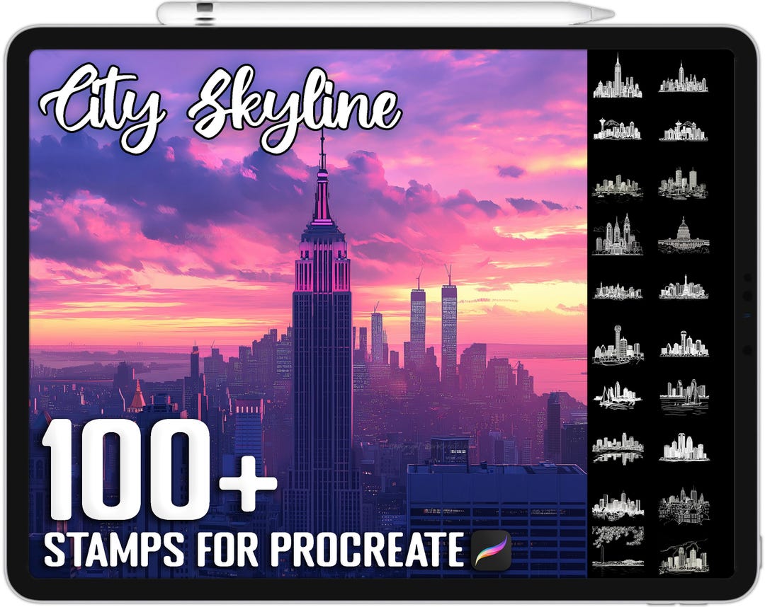 100+ Procreate City Skyline Scene Stamps, Realistic Brushes for ...