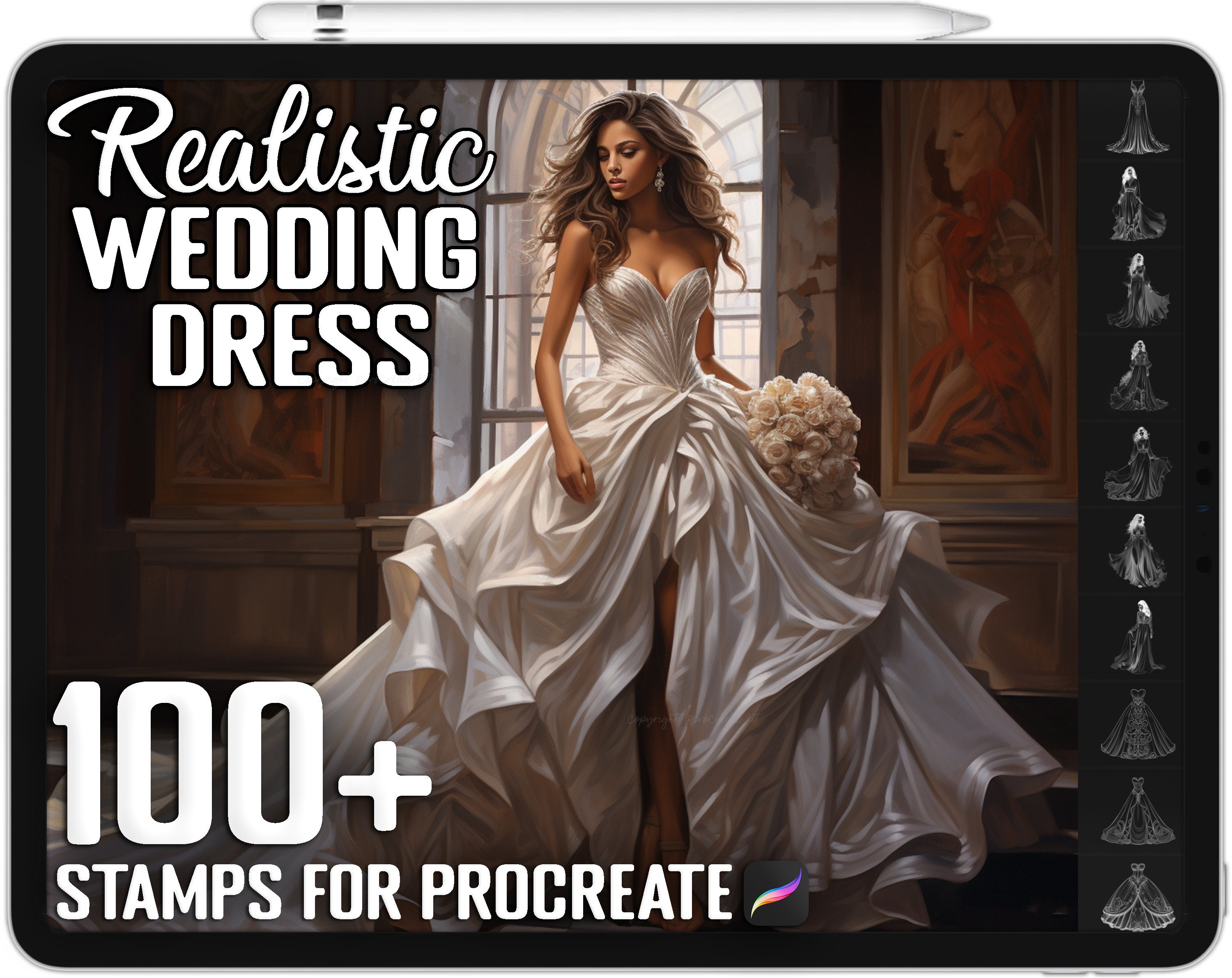 100+ Procreate Wedding Dress Stamps, Wedding Dress Guide Brushset ...