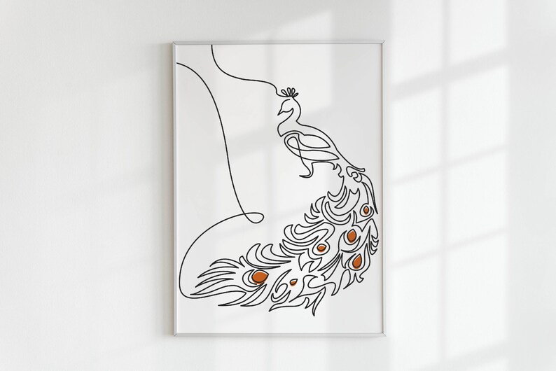 Modern Peacock Art Minimalist Line Art With Warm Terracotta - Etsy