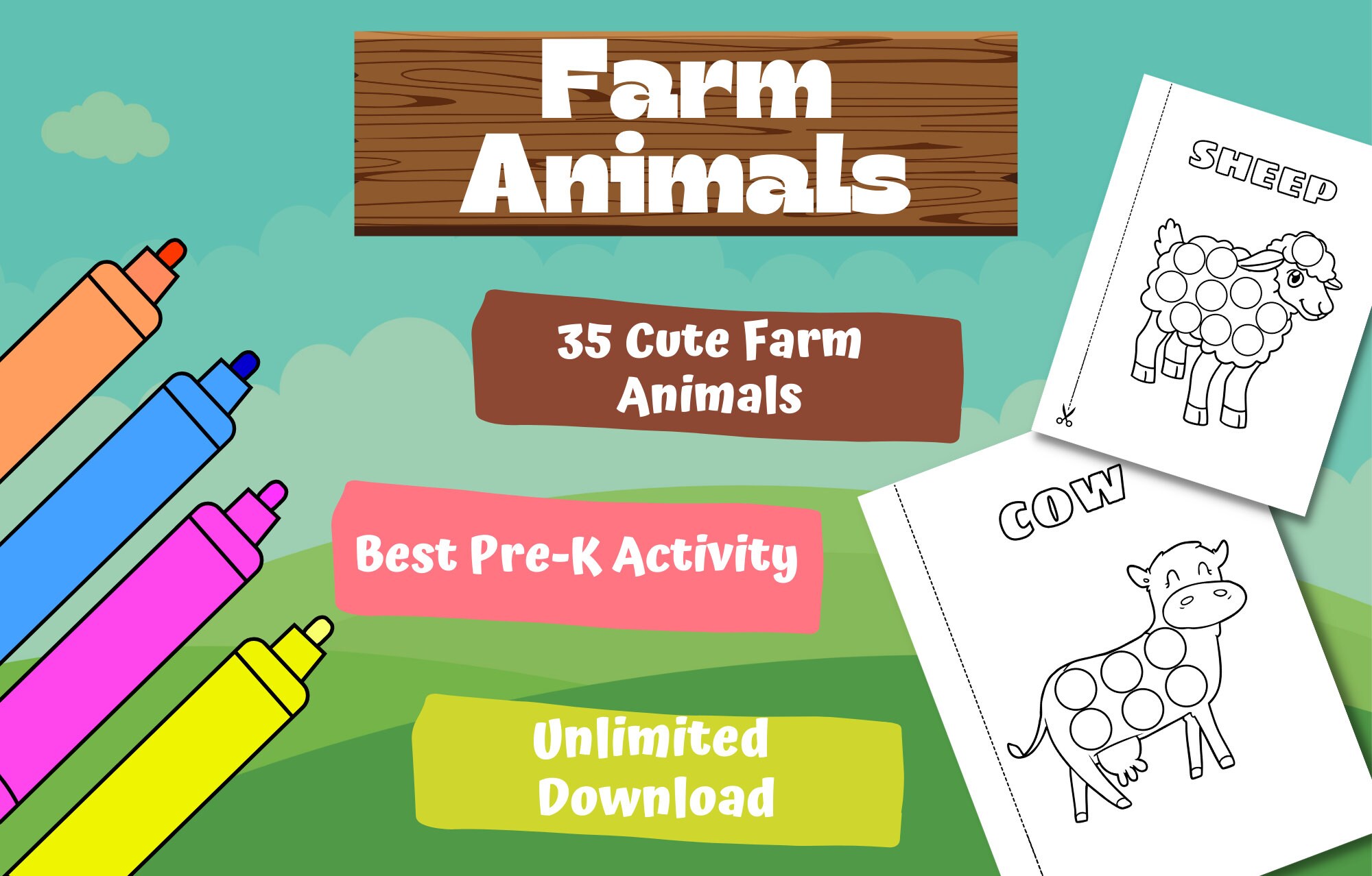 Farm Animals Dot Markers Activity Book for Kids | 35 Pages | INSTANT ...