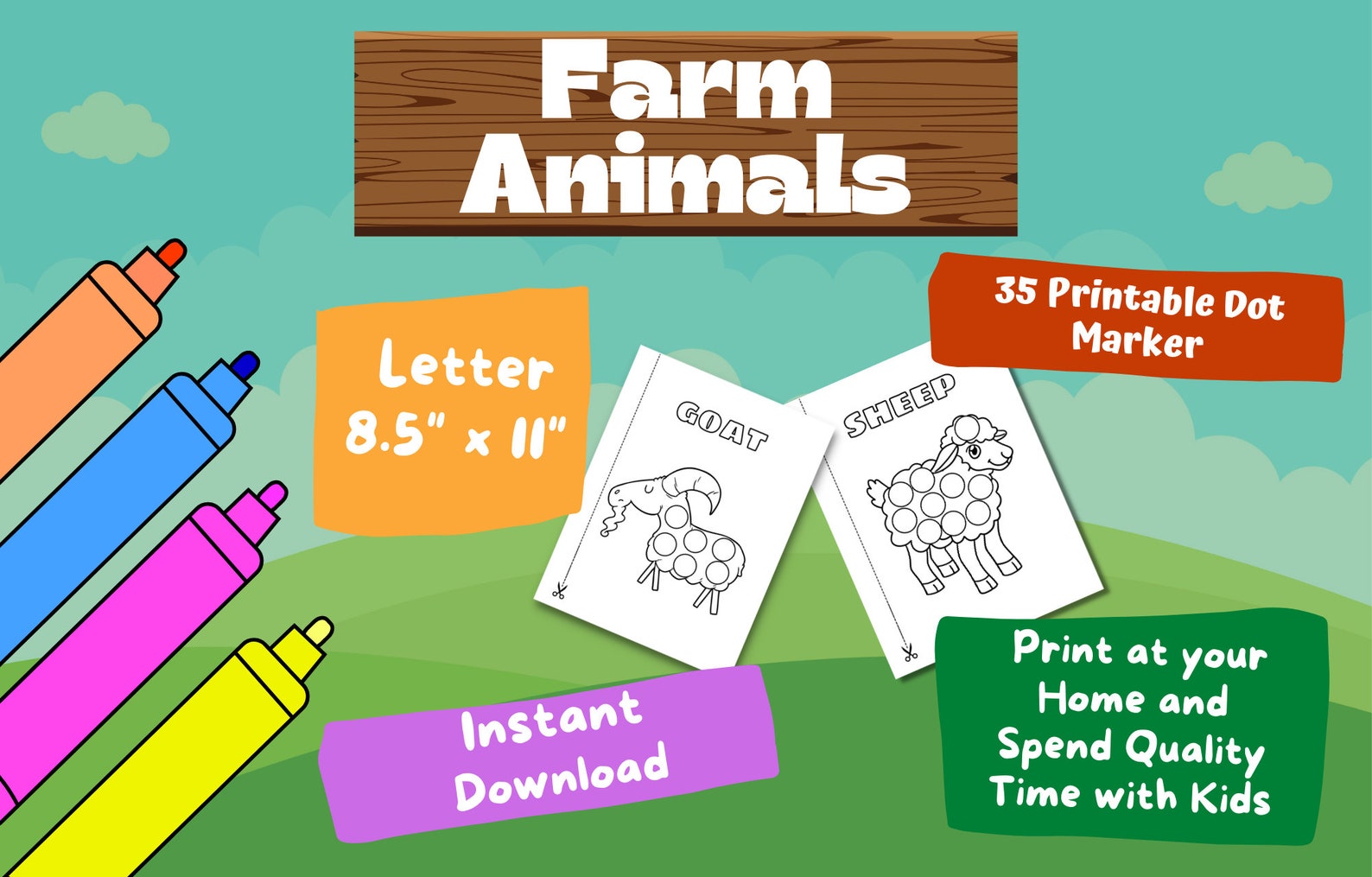 Farm Animals Dot Markers Activity Book for Kids | 35 Pages | INSTANT ...