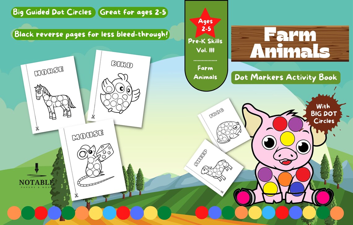 Farm Animals Dot Markers Activity Book for Kids 35 Pages INSTANT ...