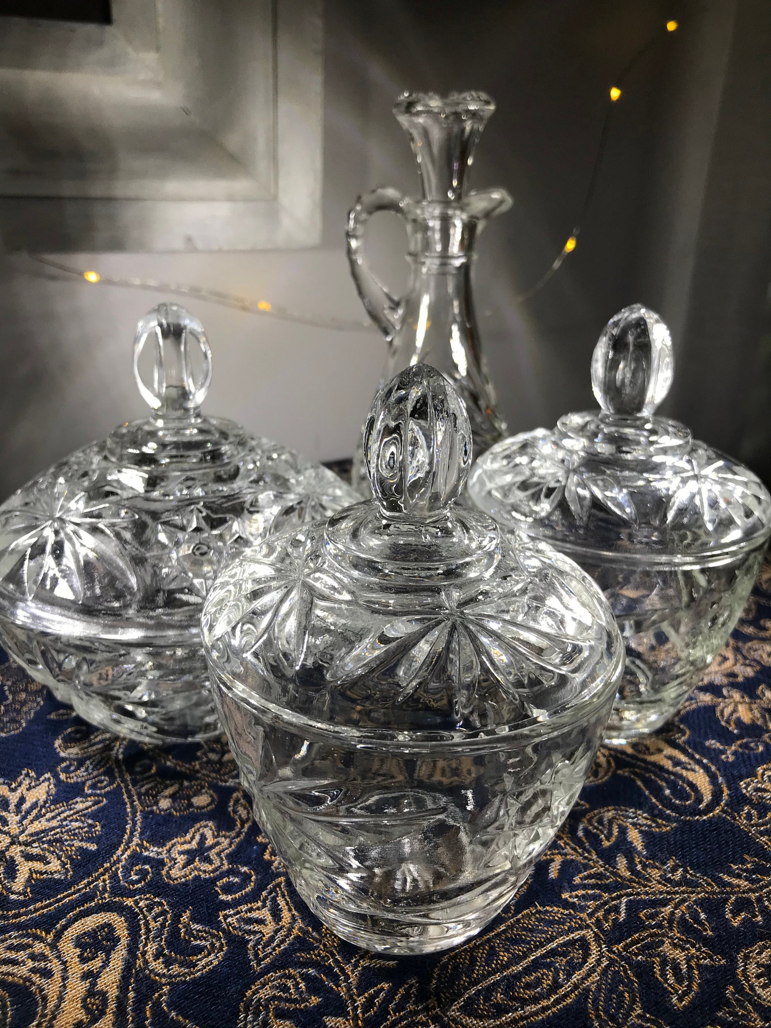 Vintage Anchor Hocking “star of David” Pattern Set of Clear Pressed ...