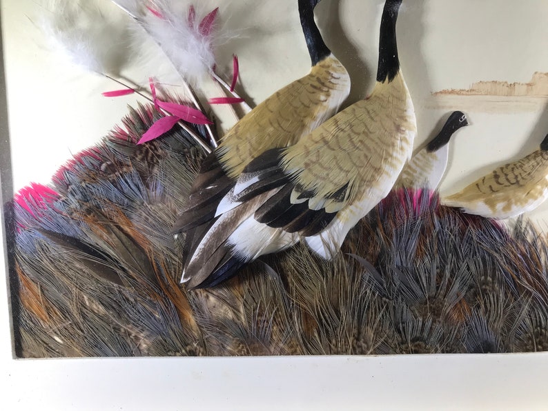Canadian Geese 3-D Feather Art Shadow Box With Matting and Wooden Frame ...