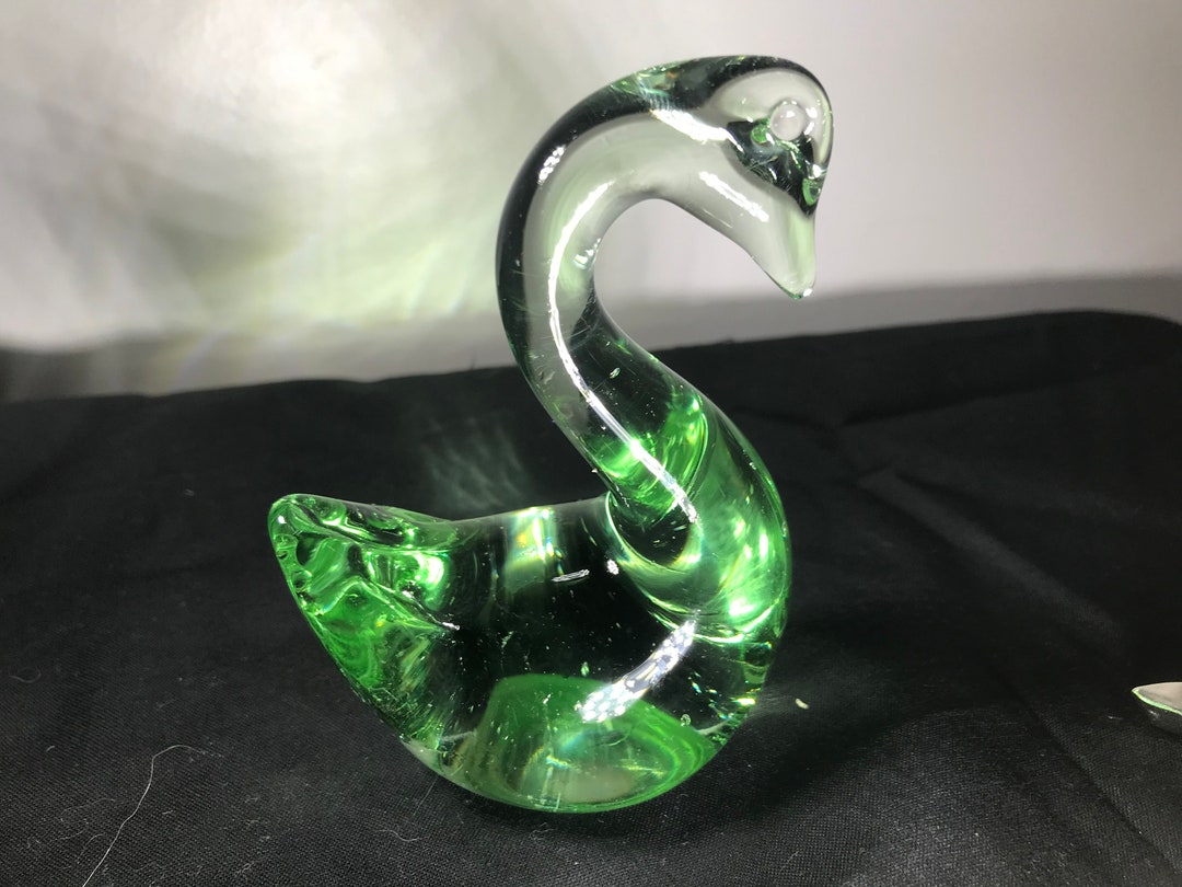 Green Glass Swan Paperweight - Etsy