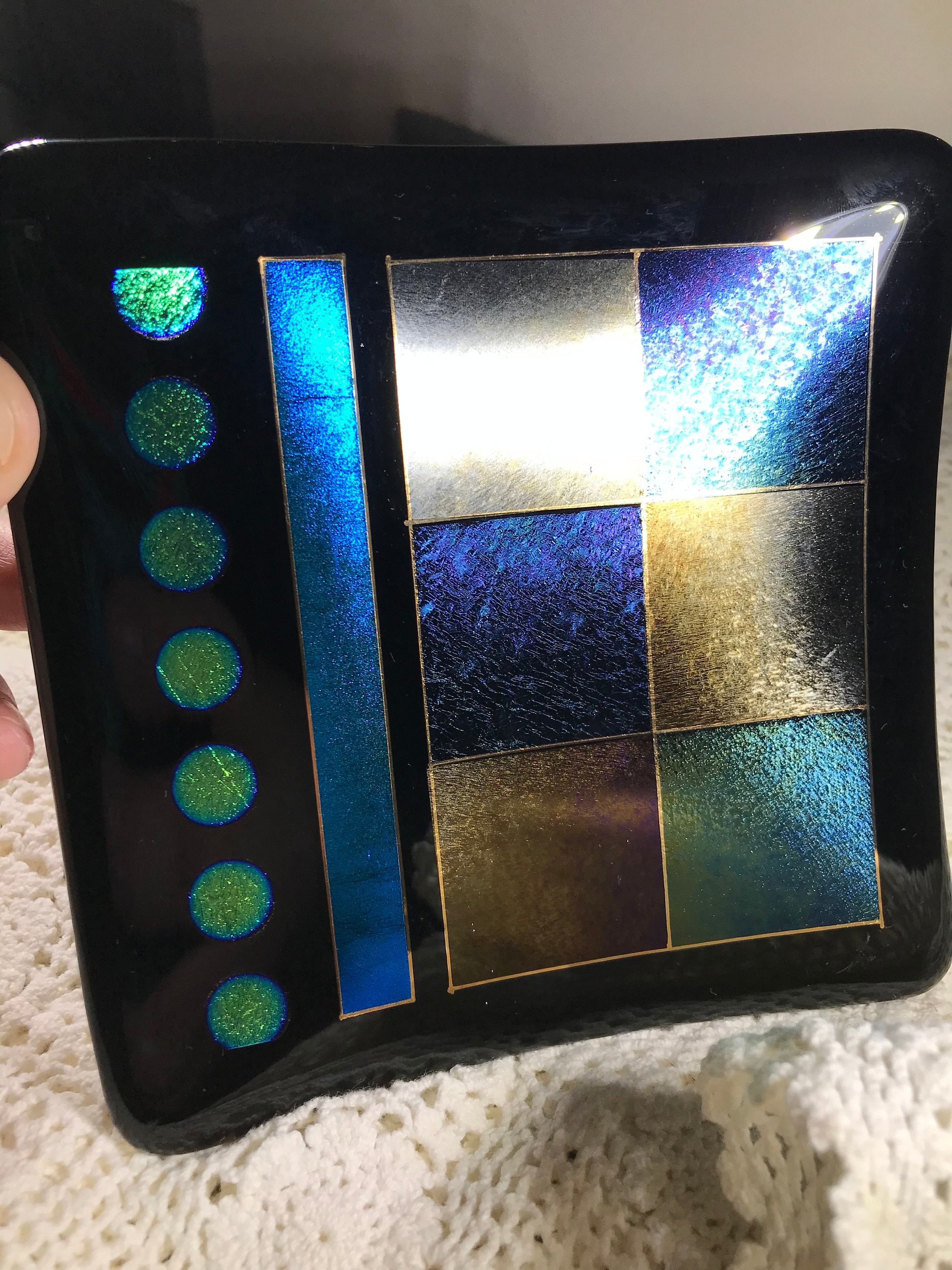 Jim and Sharron Barrett Postmodern Art Glass Metallic and Black Footed ...