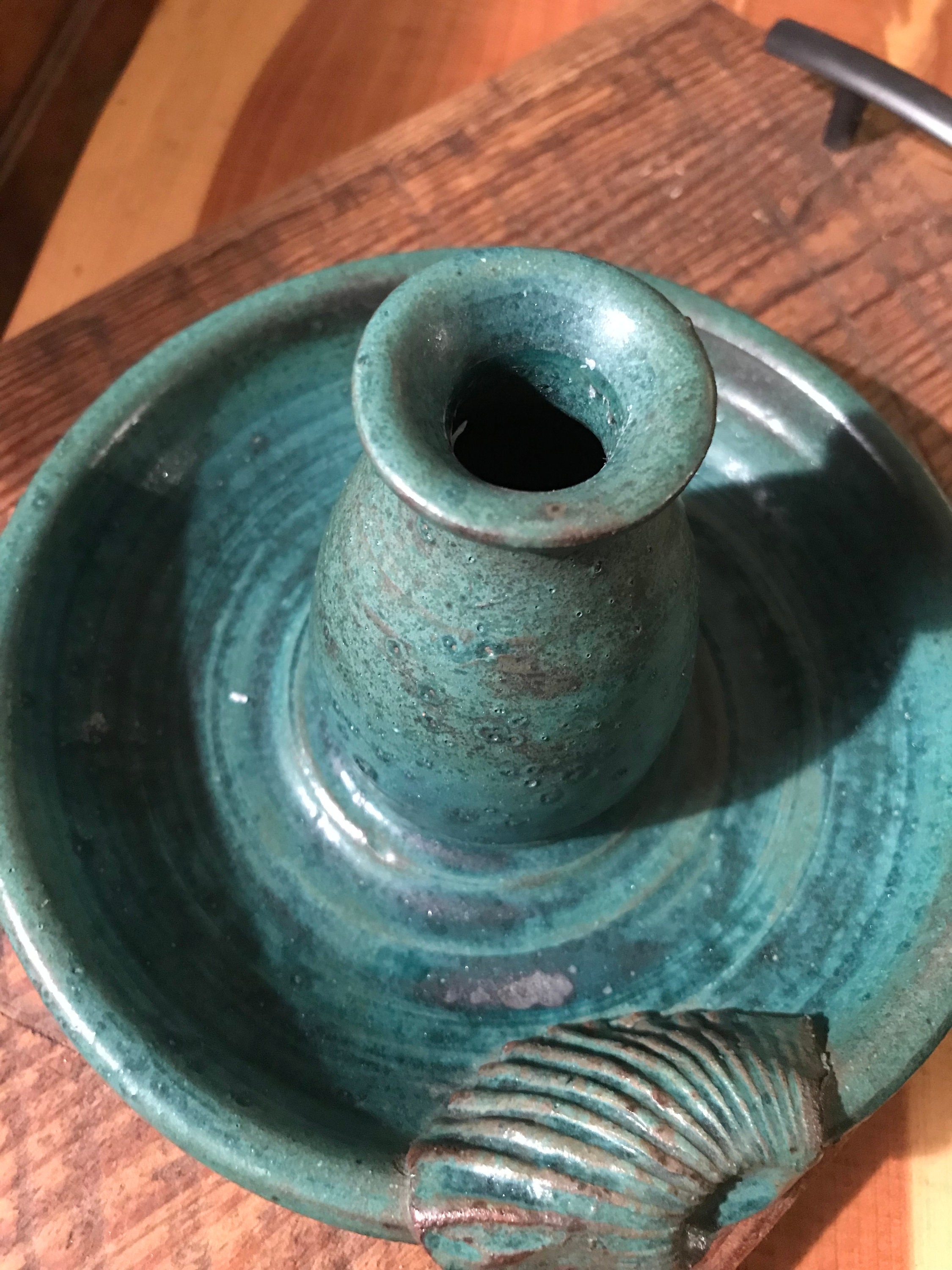 Nancy Smeltzer Teal Handmade Pottery Fireside Lamp Candle Holder With ...