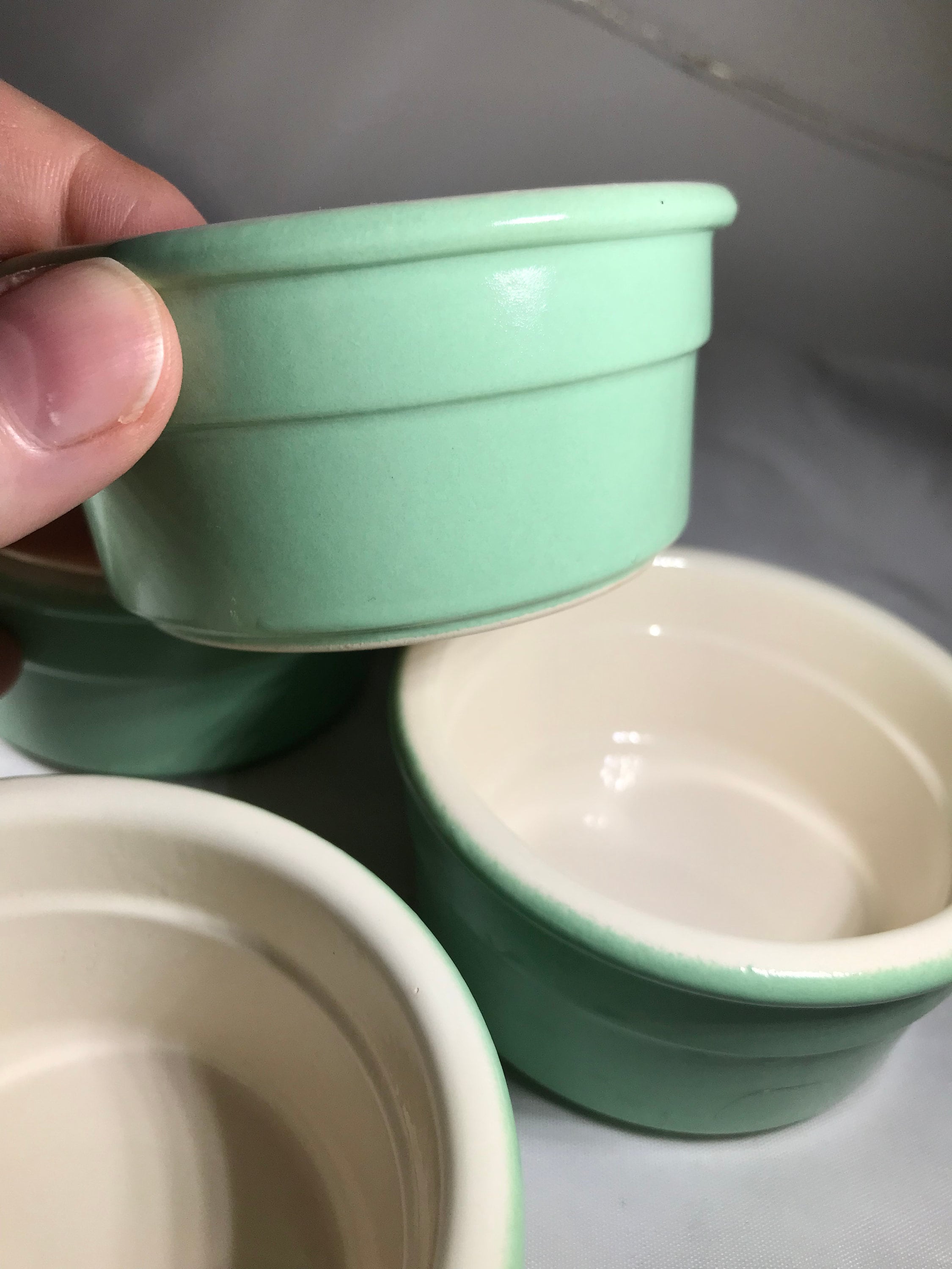Set of 4 Cermer Ramekin/custard Bowl Dishes in Aqua Blue and Cream - Etsy