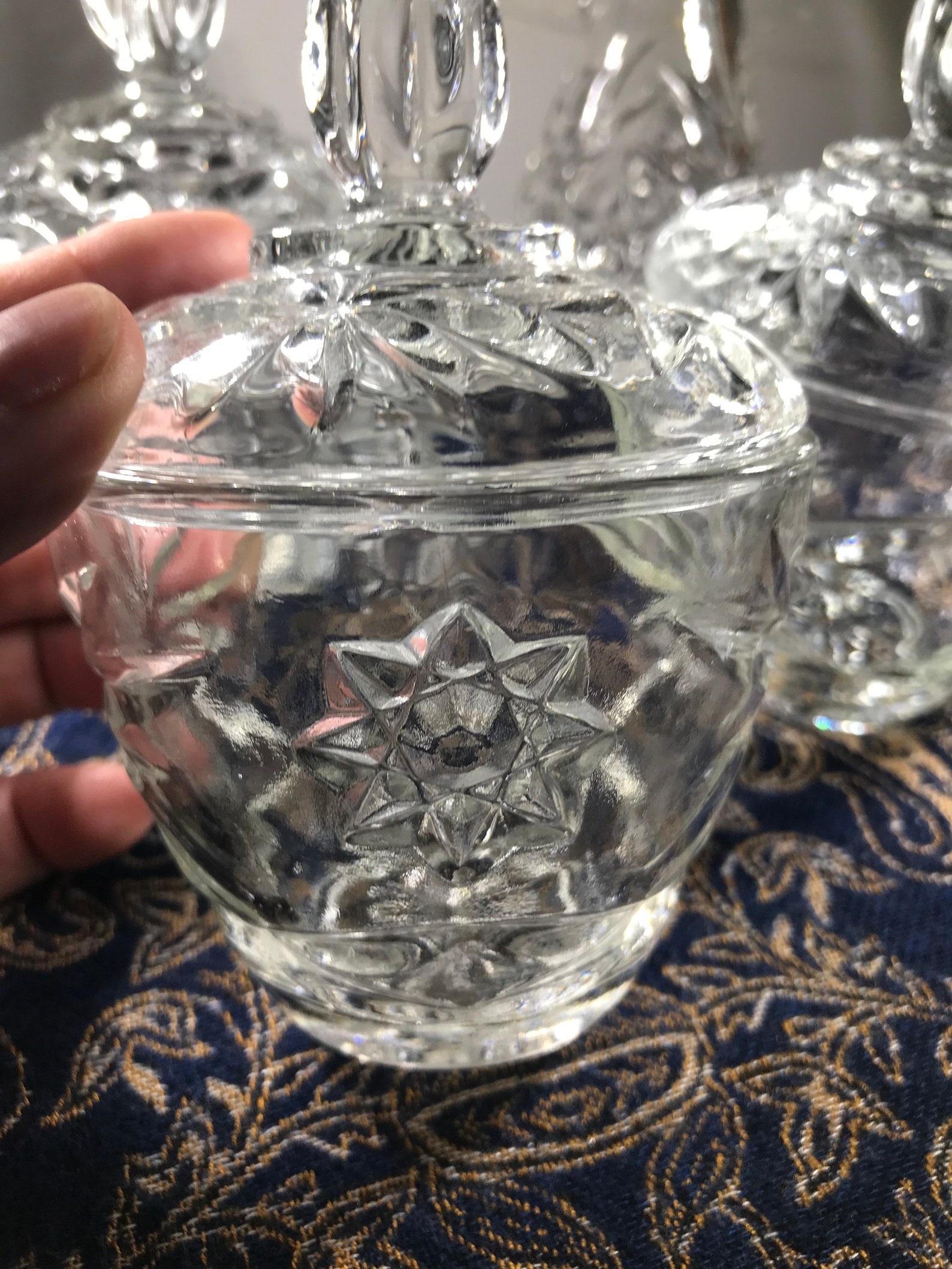 Vintage Anchor Hocking “star of David” Pattern Set of Clear Pressed ...