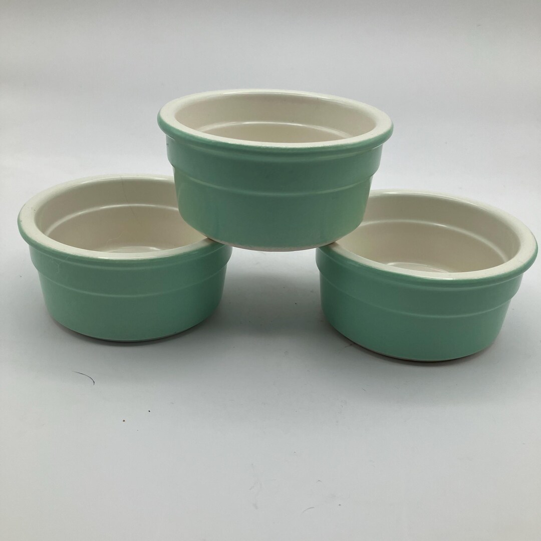 Set of 3 Cermer Ramekin Dishes Aqua and Cream Color - Etsy
