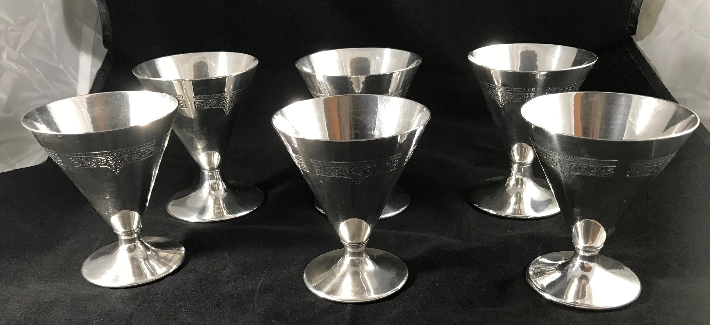 Set of 6 Meriden S.P. Co. International Silver Co. Etched Goblets ...