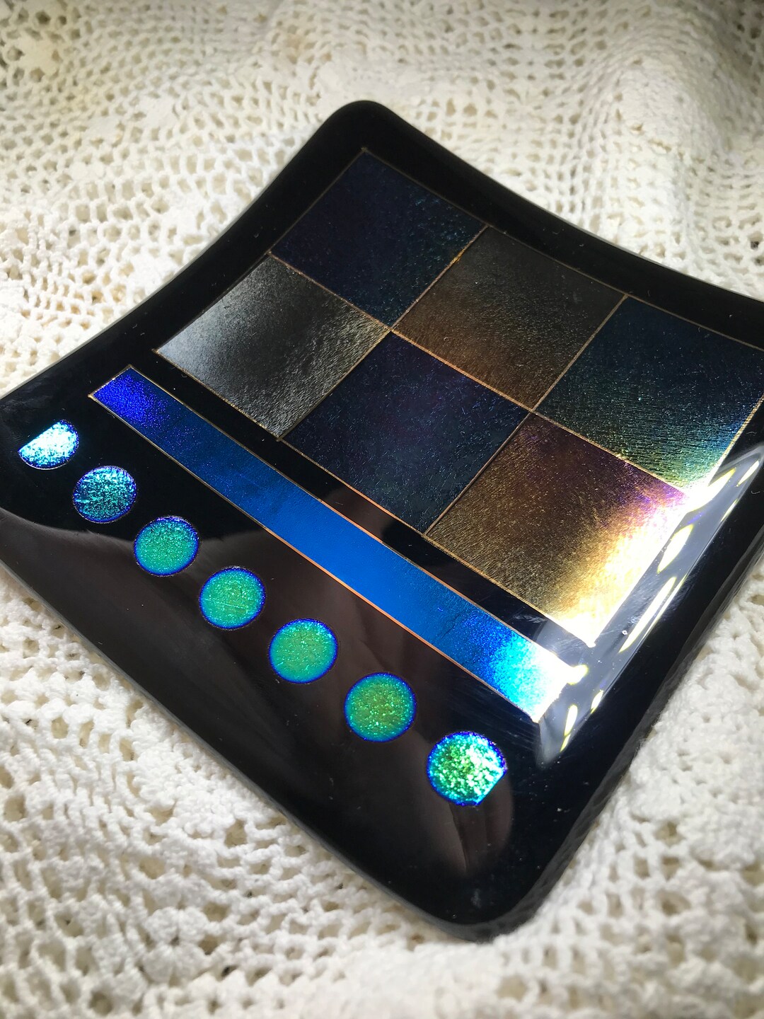 Jim and Sharron Barrett Postmodern Art Glass Metallic and Black Footed ...