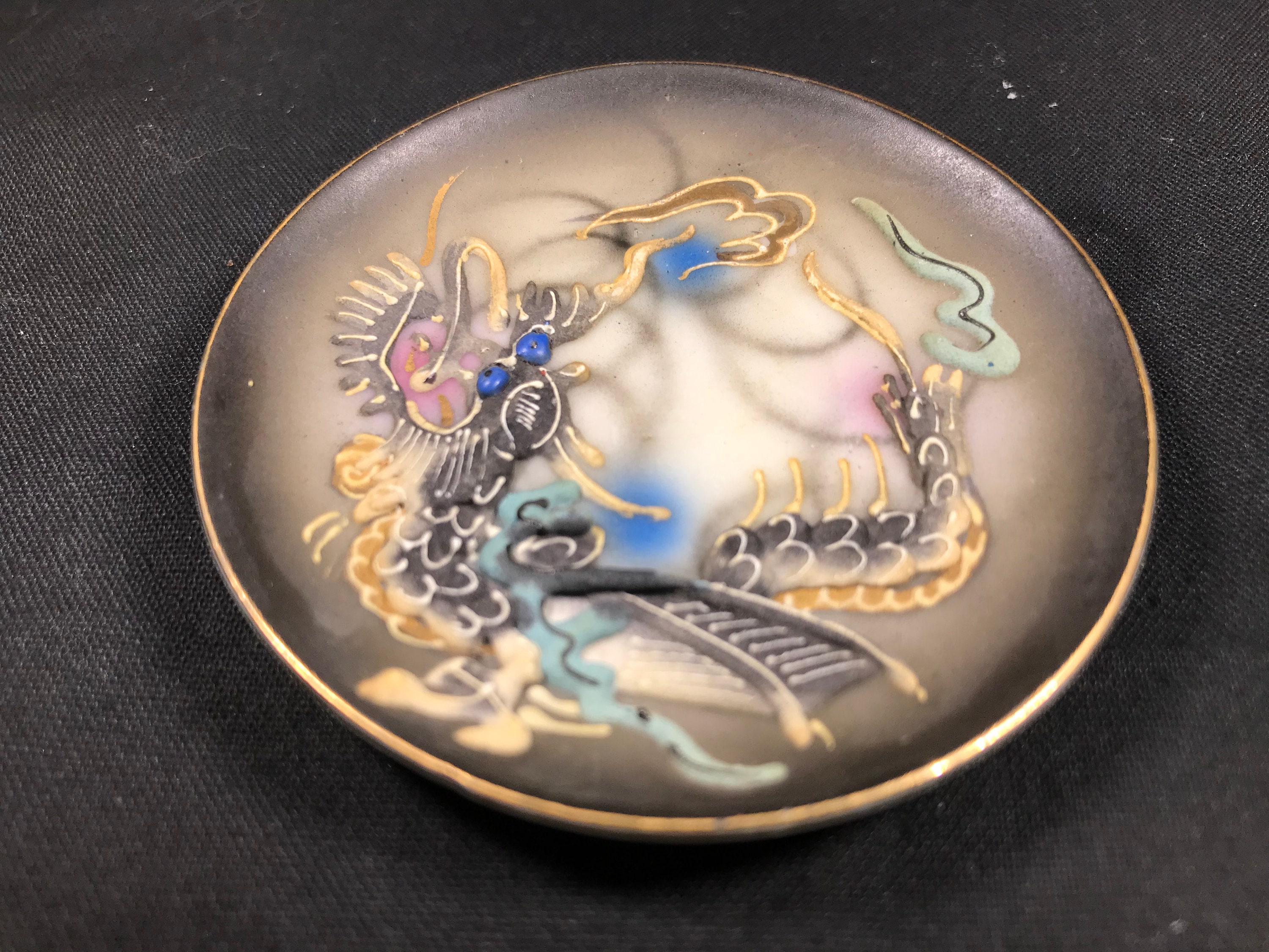 Tiny Japanese Dragonware Moriage Plate With Gold Rim - Etsy