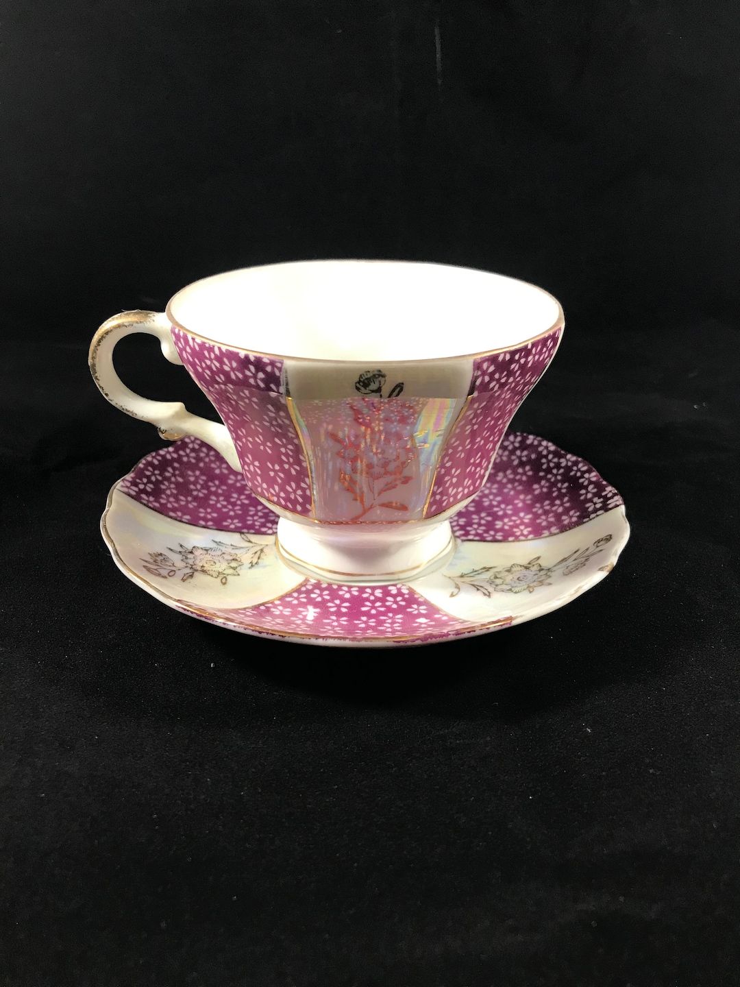 Footed Iridescent Teacup and Saucer Made in Japan Marked C-6912 - Etsy