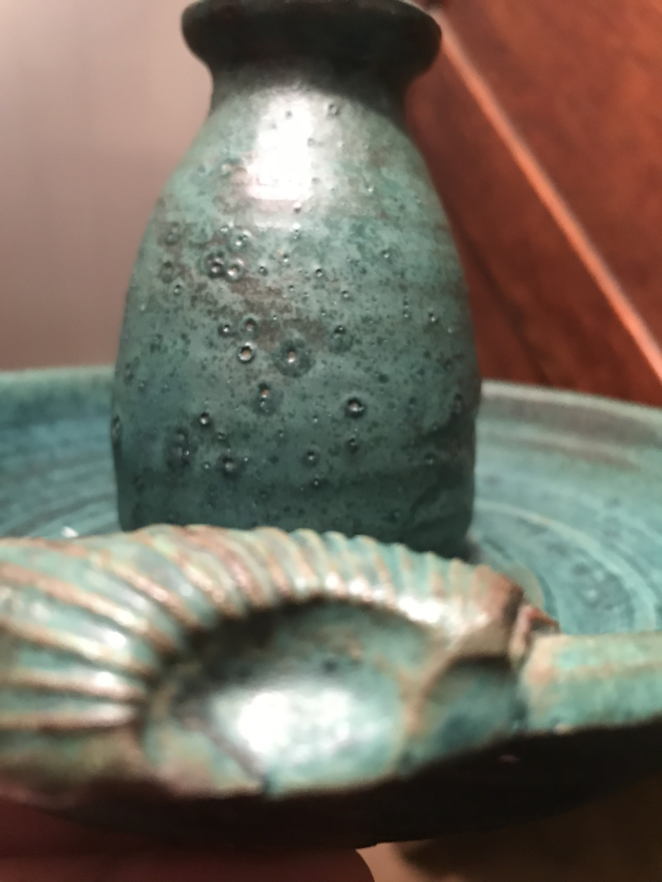 Nancy Smeltzer Teal Handmade Pottery Fireside Lamp Candle Holder With ...