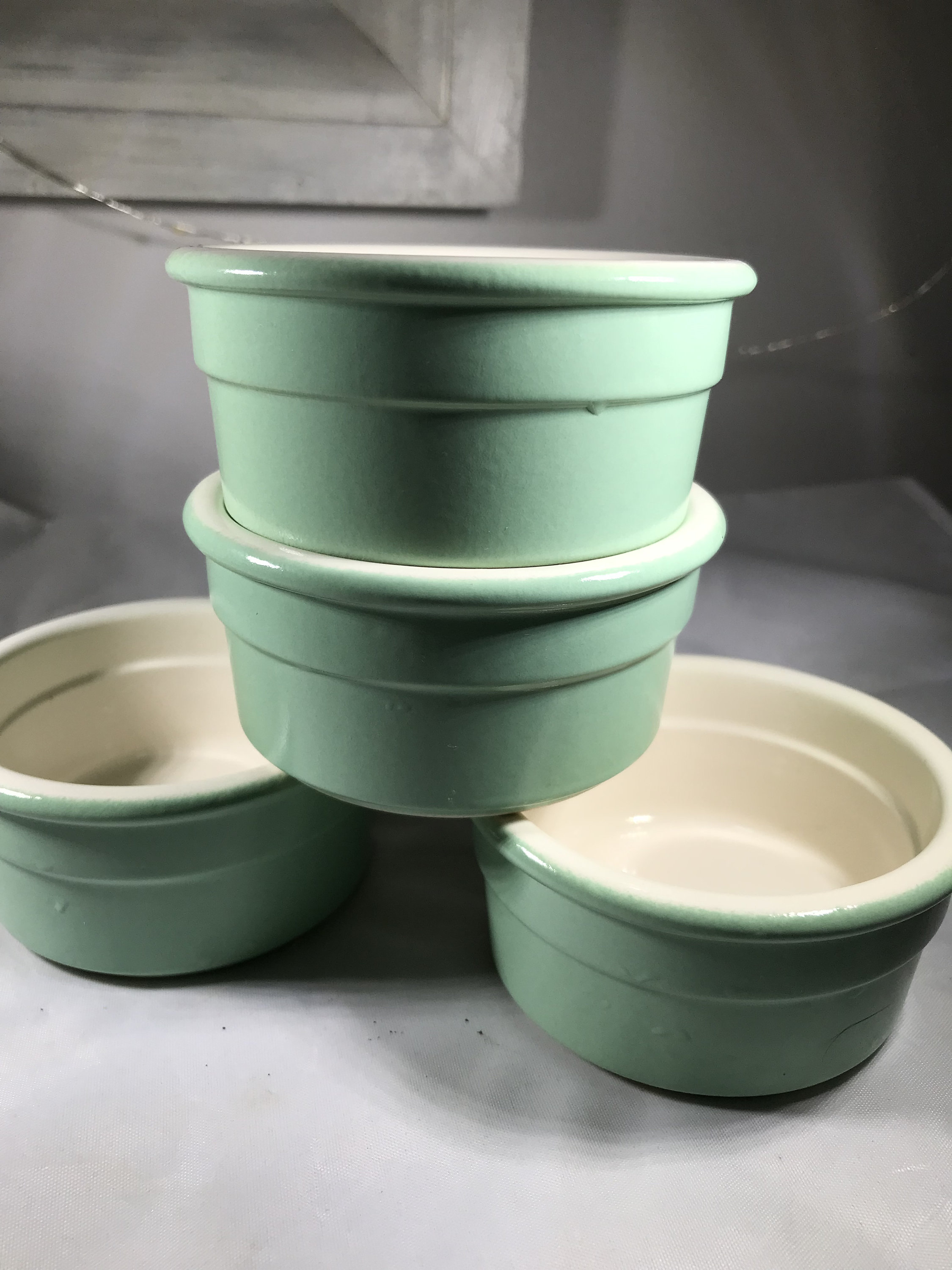 Set of 4 Cermer Ramekin/custard Bowl Dishes in Aqua Blue and Cream - Etsy