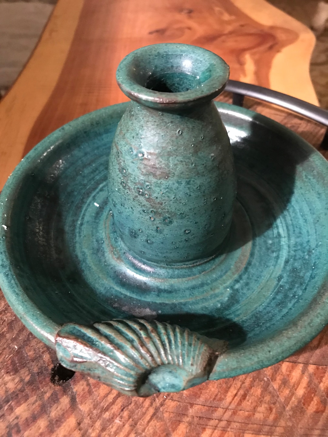 Nancy Smeltzer Teal Handmade Pottery Fireside Lamp Candle Holder With ...