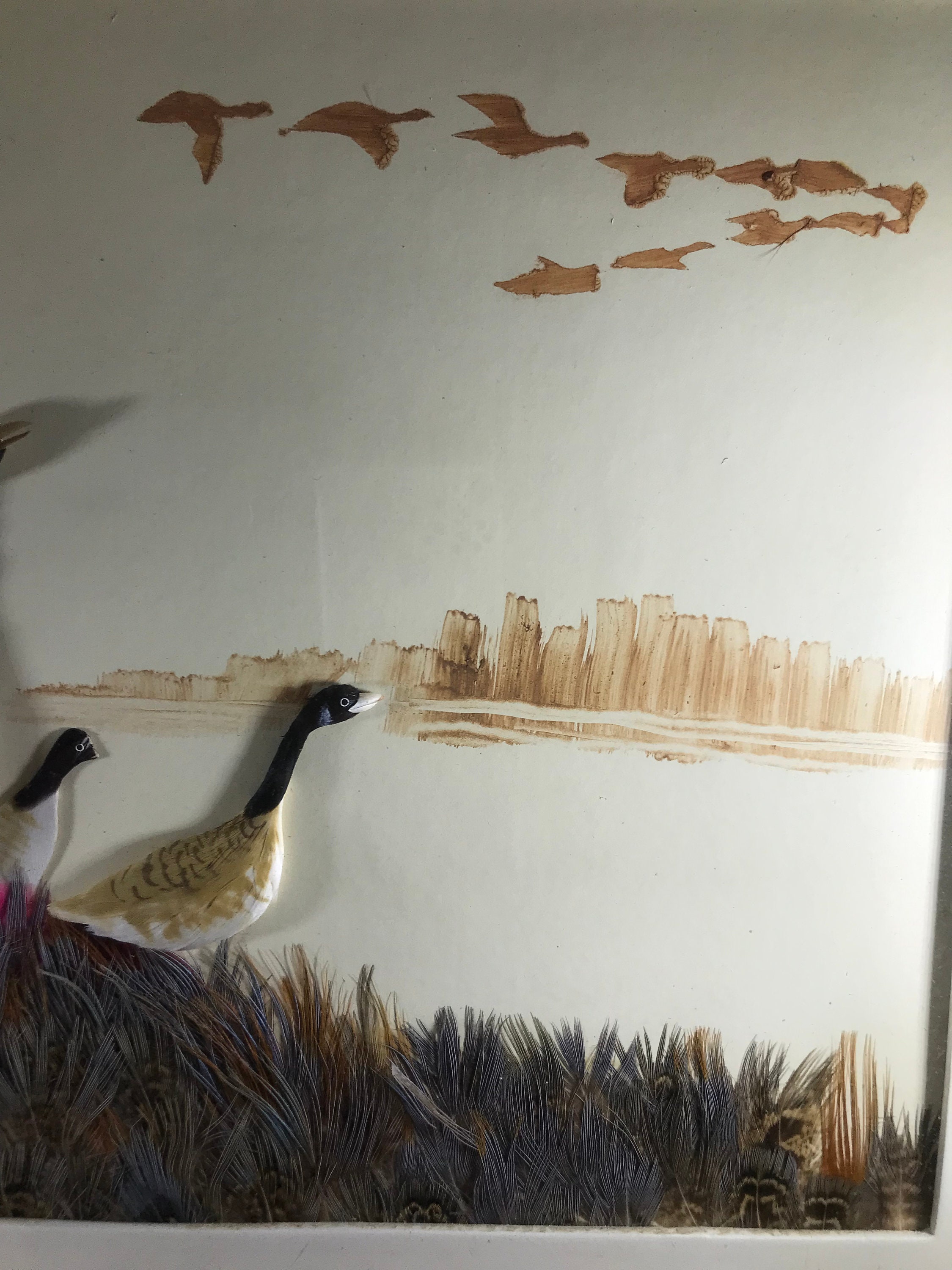 Canadian Geese 3-D Feather Art Shadow Box With Matting and Wooden Frame ...