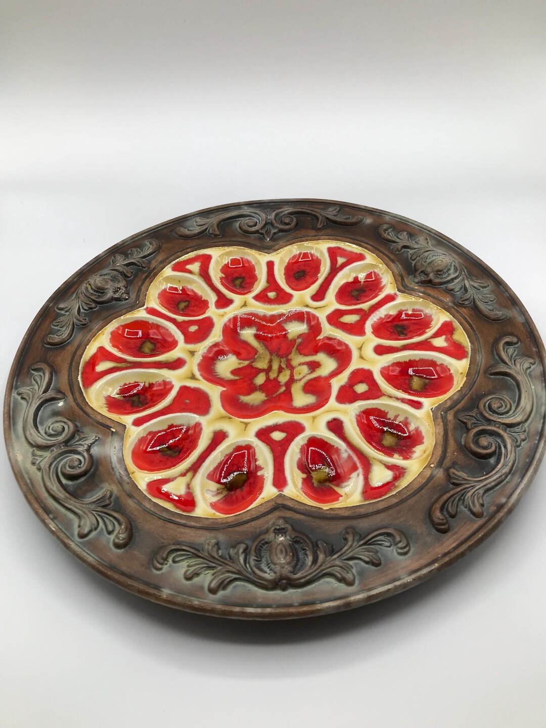 Vintage MCM Treasure Craft Footed Egg Platter - Etsy