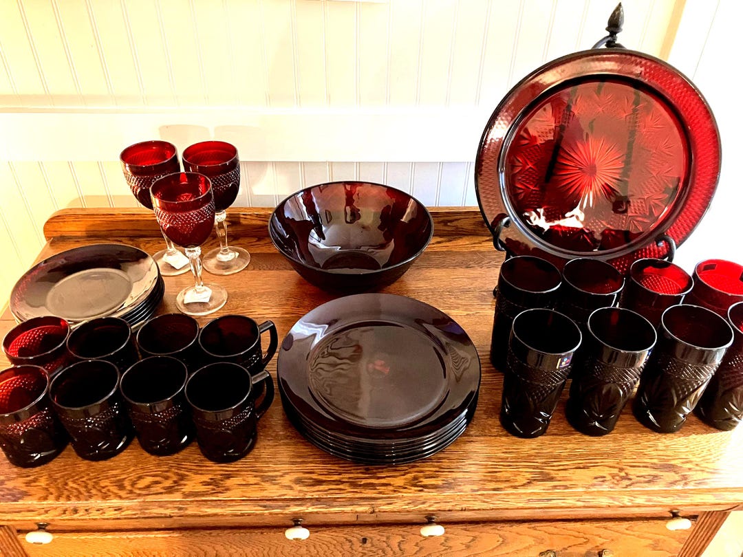 Vintage Ruby Red Cristal D’arques-durand Dishes - Etsy