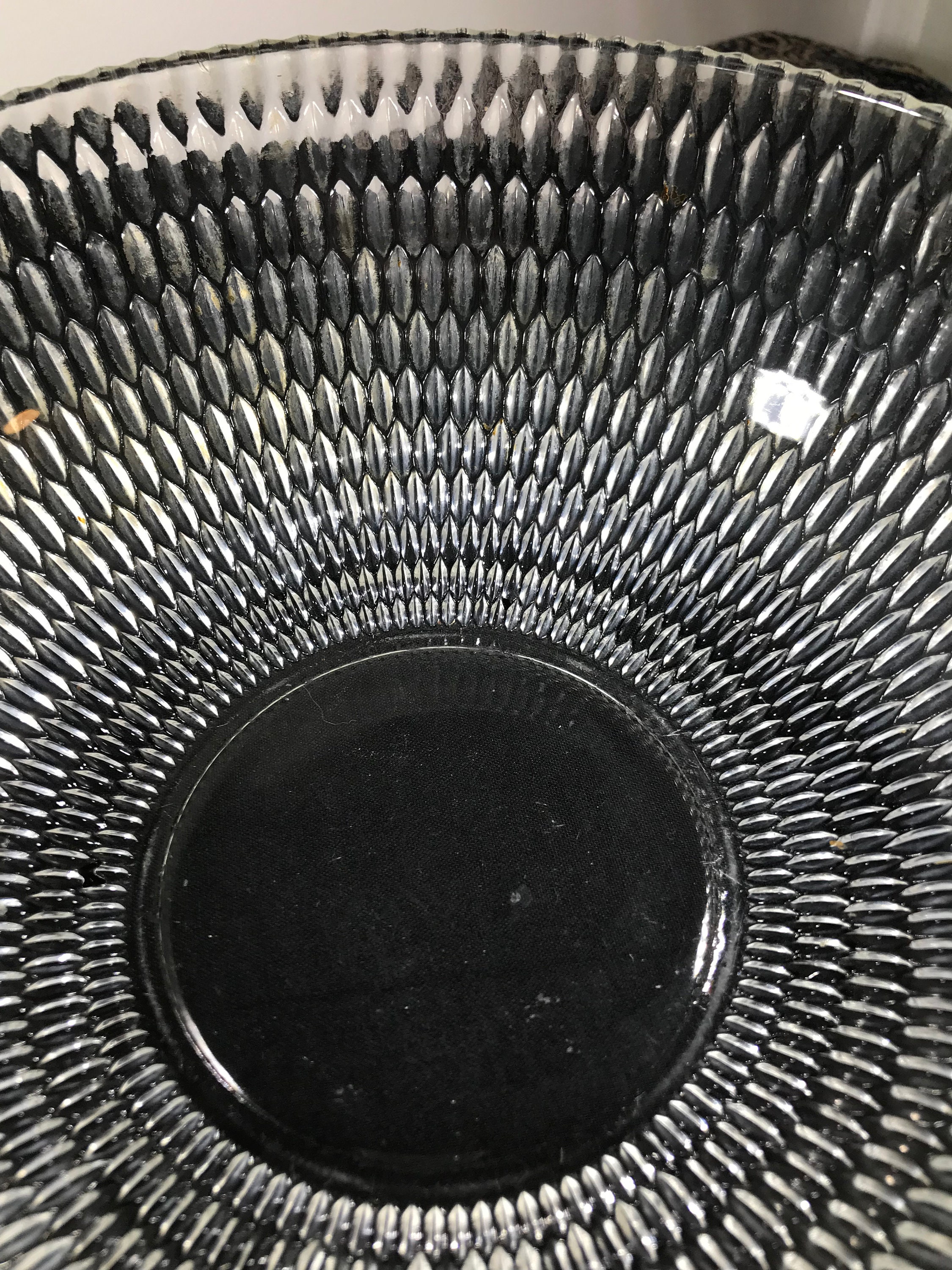 Vintage Clear Glass Large Bowl With Geometric Pattern - Etsy