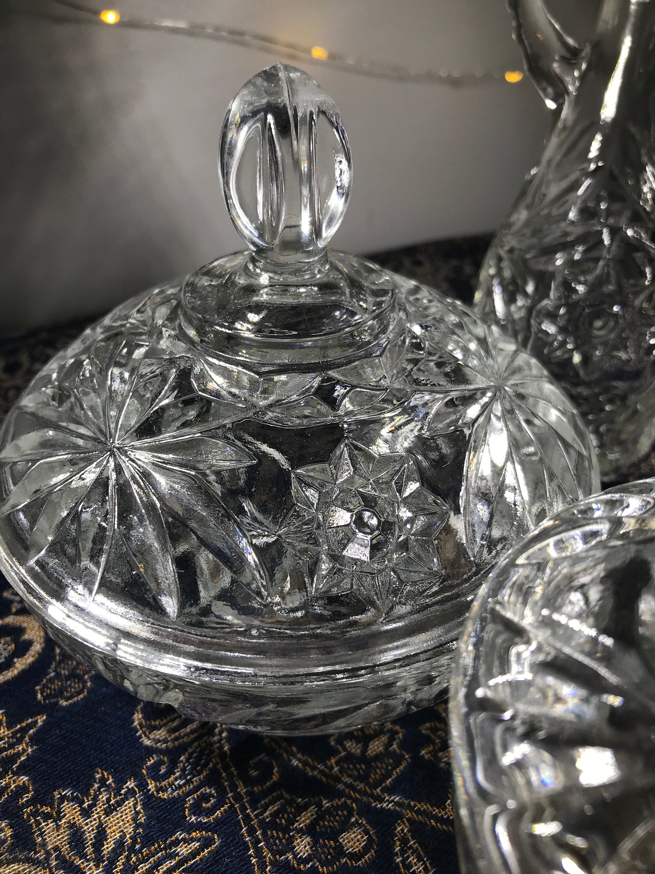 Vintage Anchor Hocking “star of David” Pattern Set of Clear Pressed ...