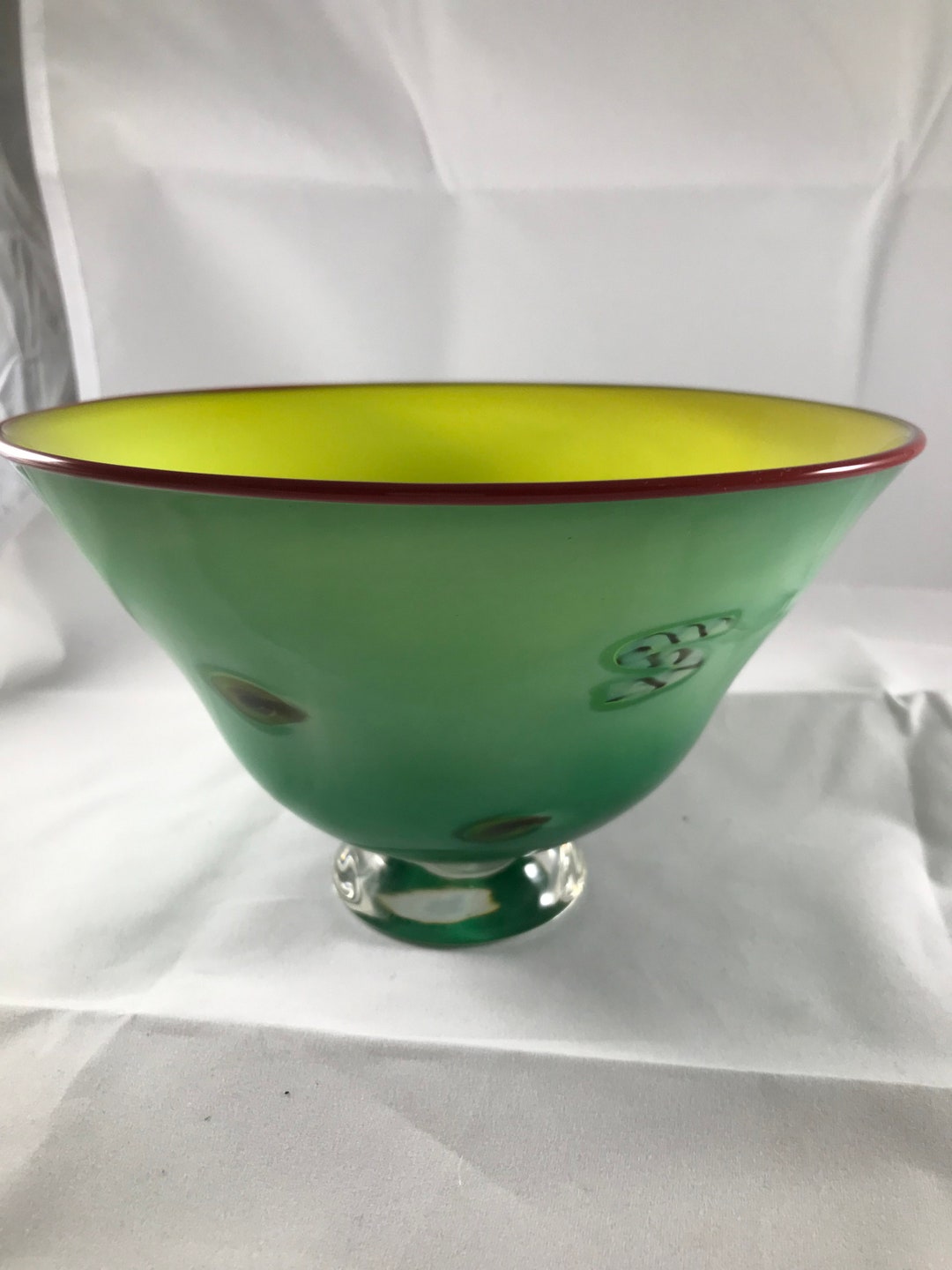 Antonio Garcia Signed Blown Glass Murrini Design Footed Pedestal Bowl ...
