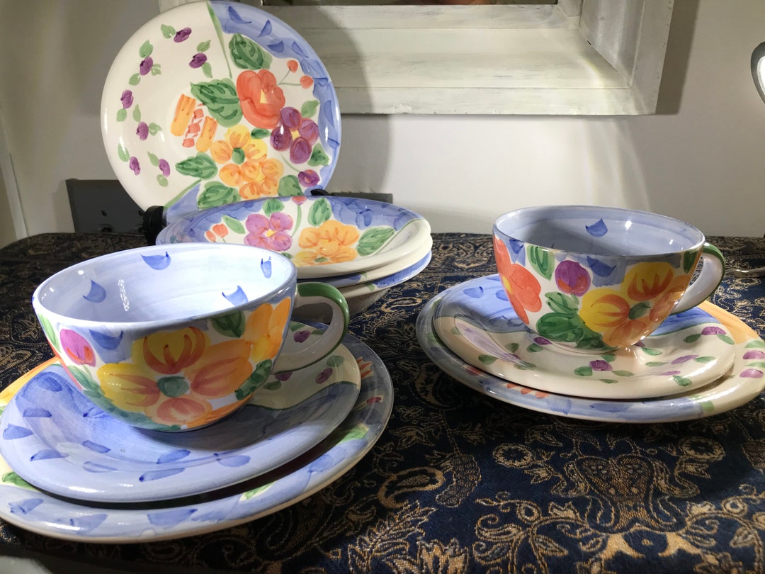 Salute Ceramics Hand Painted Dishes Set of Two Cups and Saucers ...