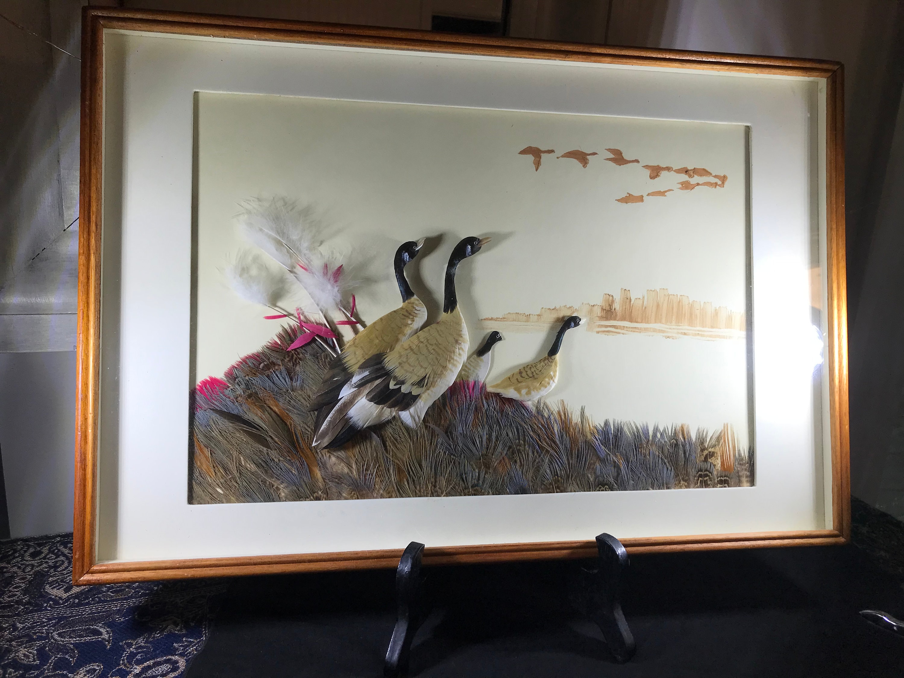 Canadian Geese 3-D Feather Art Shadow Box With Matting and Wooden Frame ...