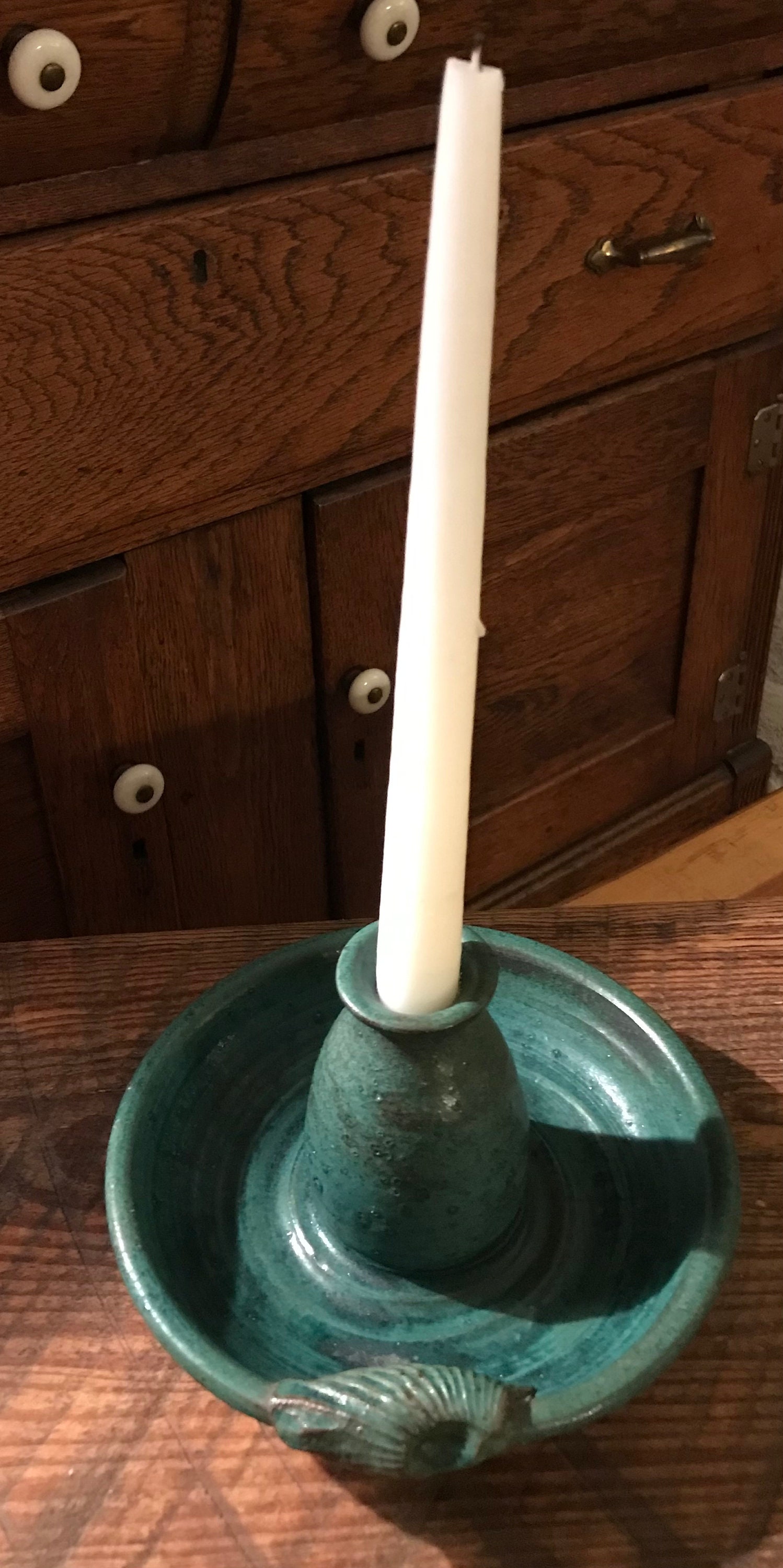 Nancy Smeltzer Teal Handmade Pottery Fireside Lamp Candle Holder With ...