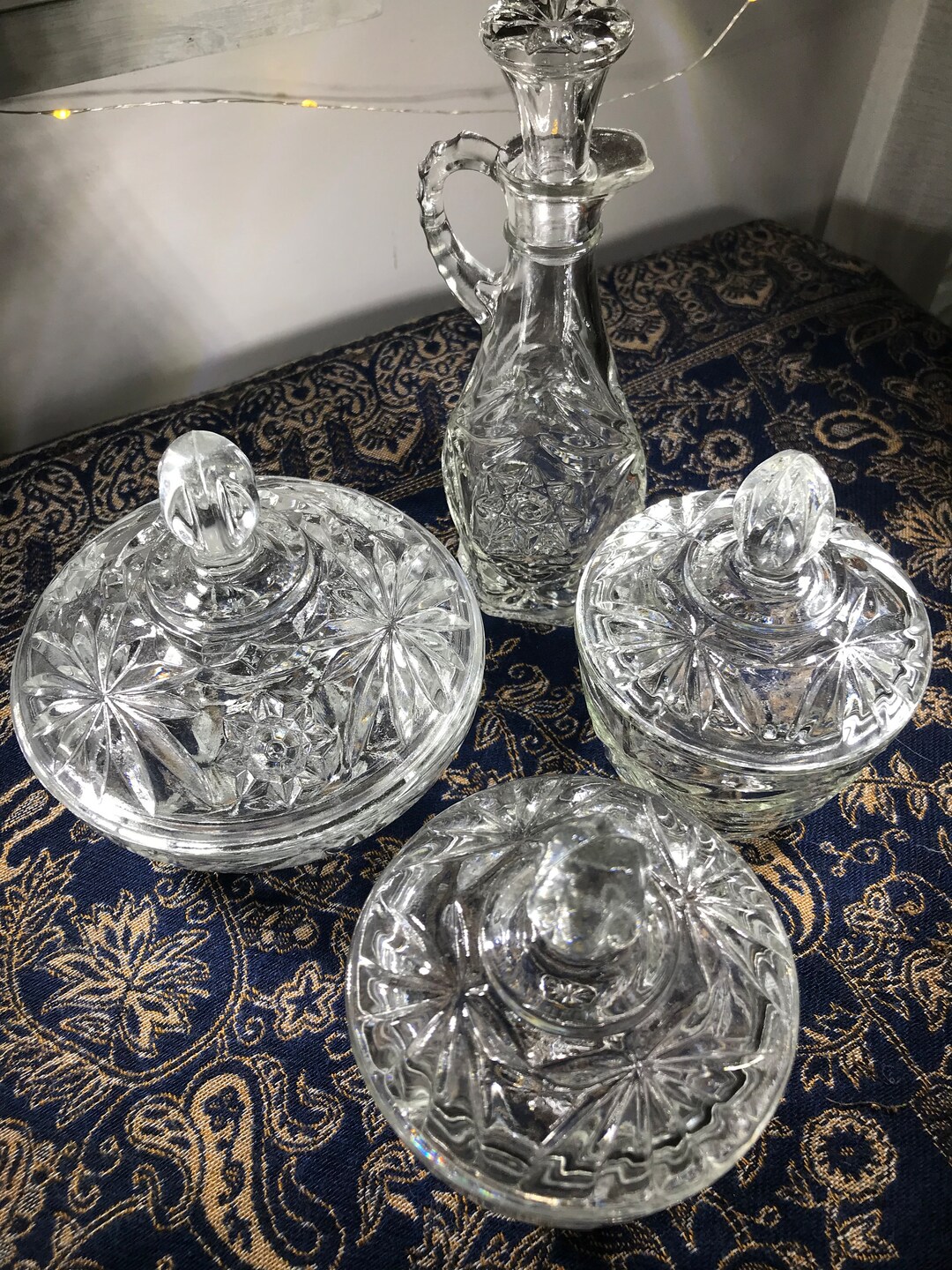 Vintage Anchor Hocking “star of David” Pattern Set of Clear Pressed ...